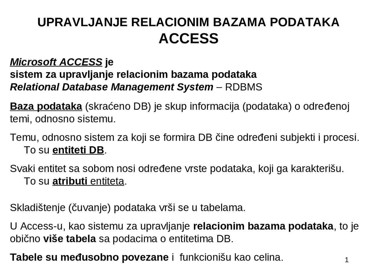 Access baze podataka sve u o bazama podataka | Rezime' predlog Baze podataka - Docsity