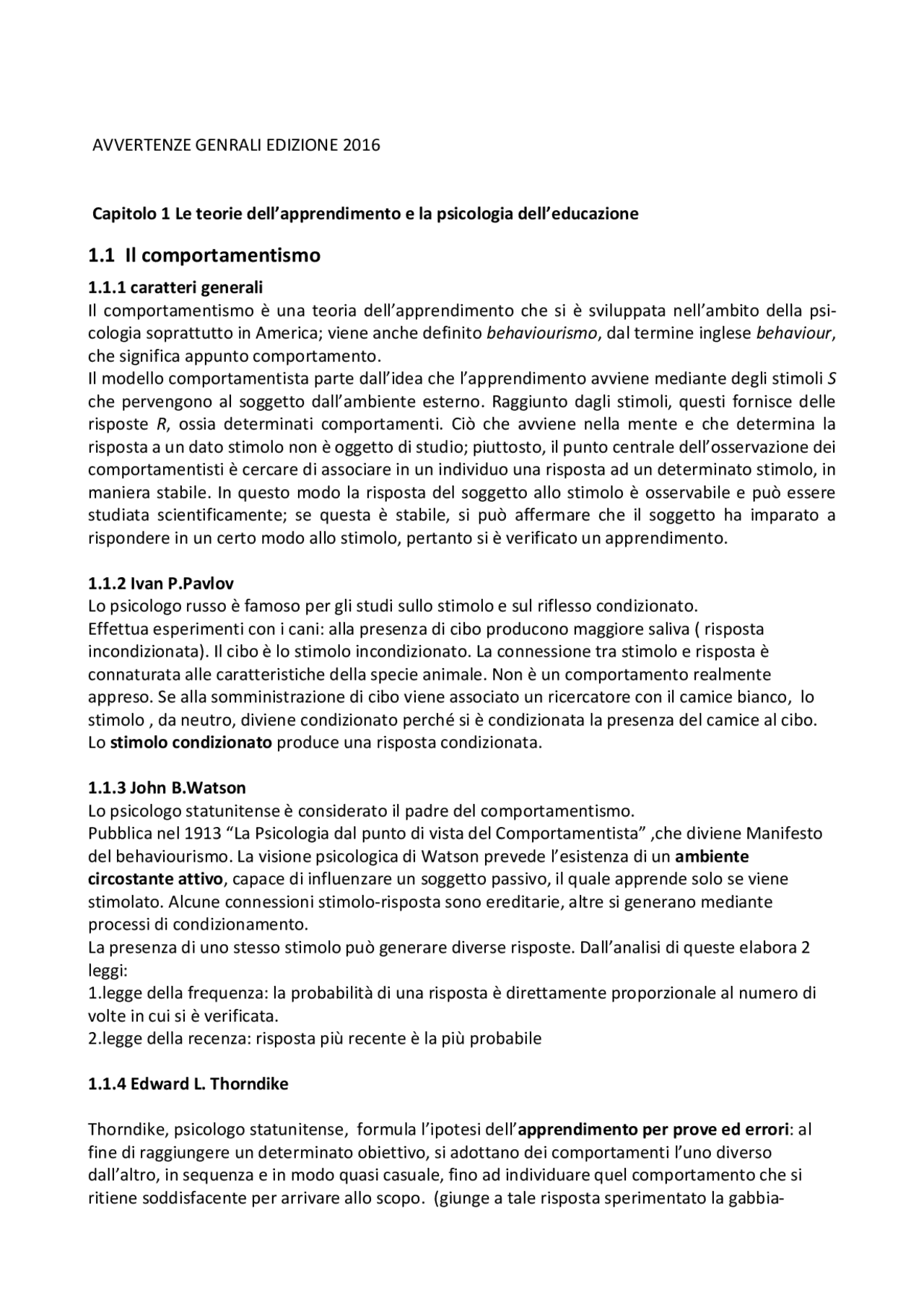 Avvertenze Generali 2016 Capitolo1 Riassunto Docsity