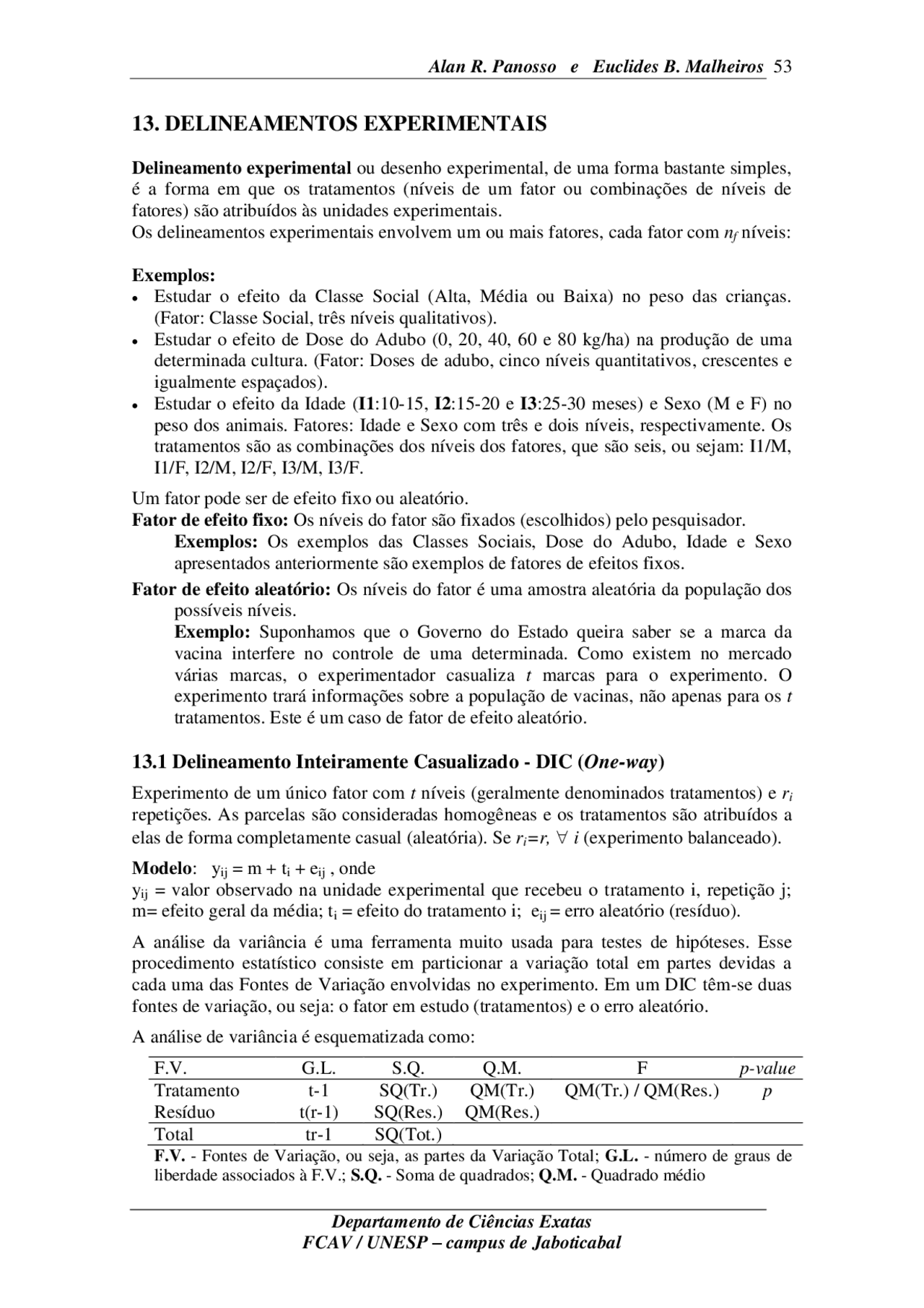 DELINEAMENTOS EXPERIMENTAIS - Docsity