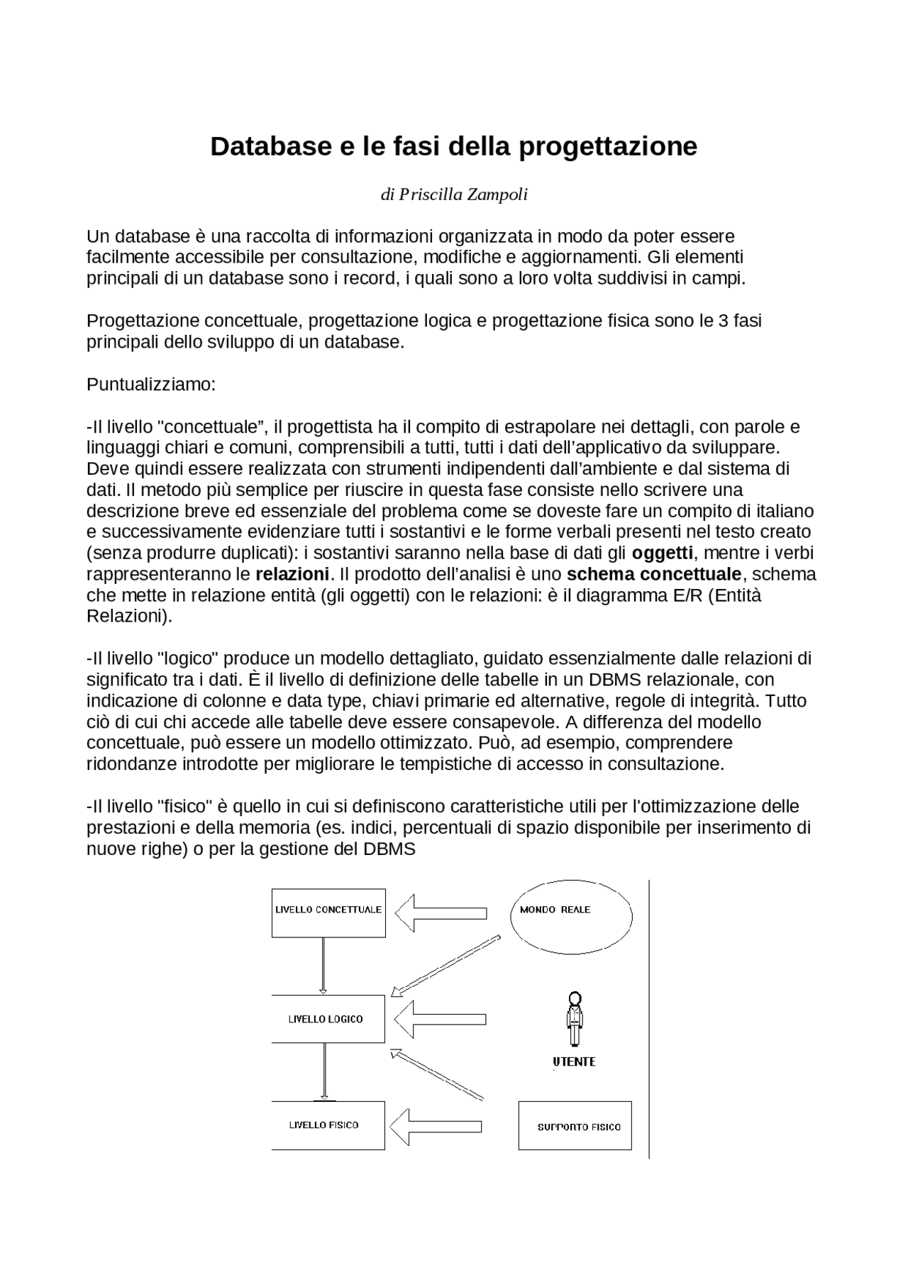 Le Fasi Di Progettazione Di Un Database Appunti Di Elementi Di