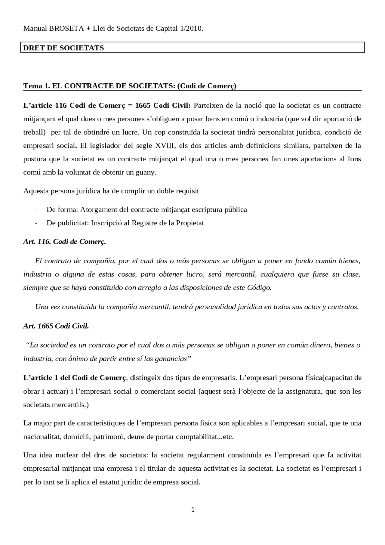 Apuntes Classe De Sociedades Ub Docsity