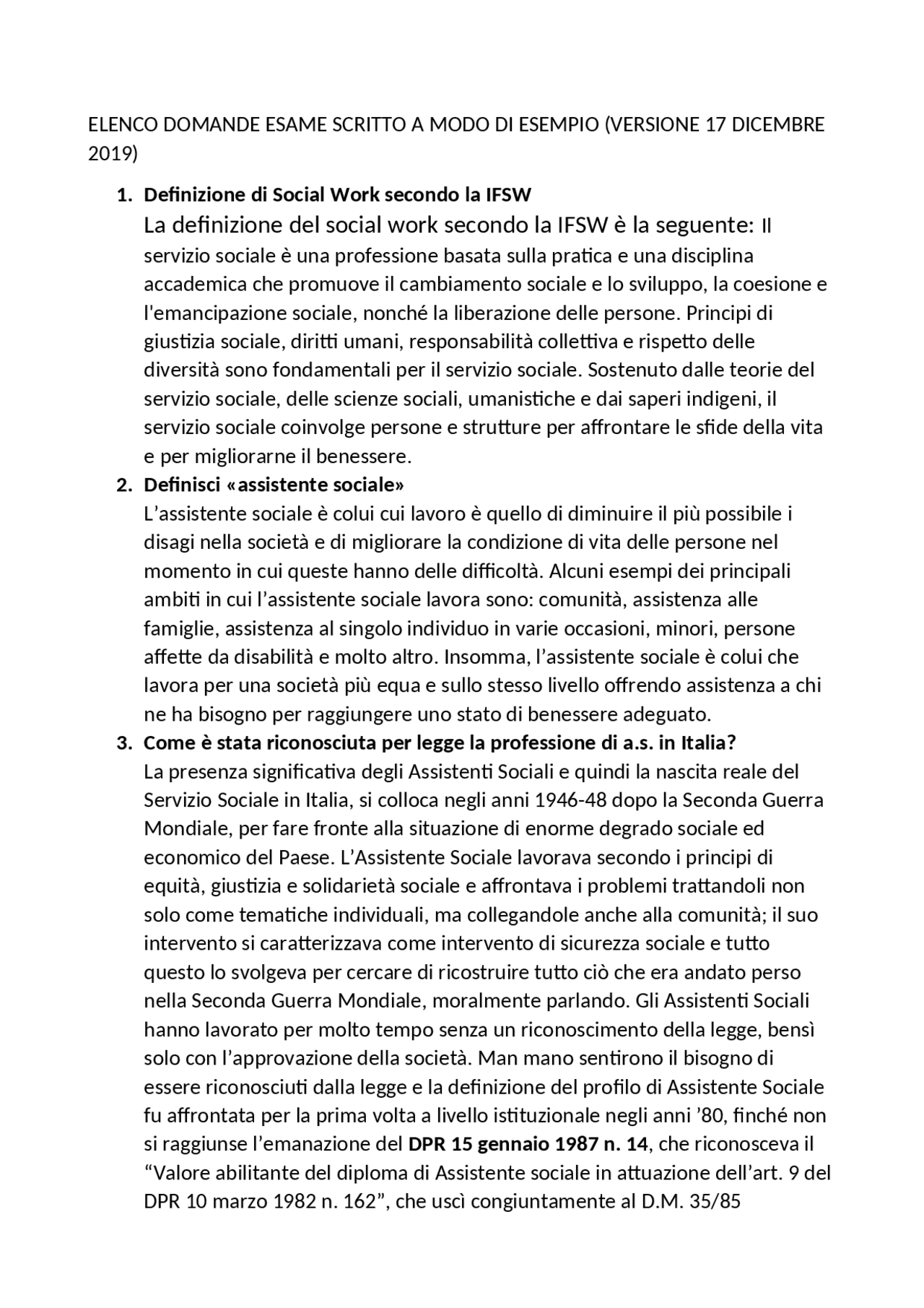 Risposte Esame Metodi E Tecniche Del Servizio Sociale I Docsity