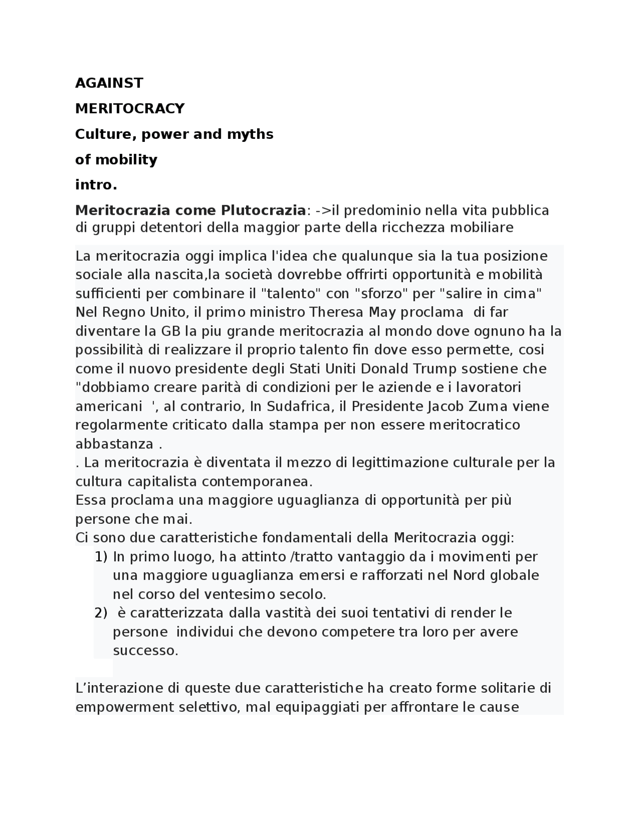 Against Meritocracy- Joe Litter - Docsity