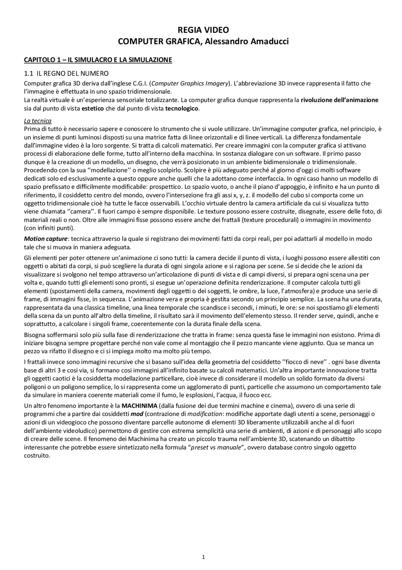 Riassunto Regia Video Sintesi Del Corso Di Computer Graphics Docsity