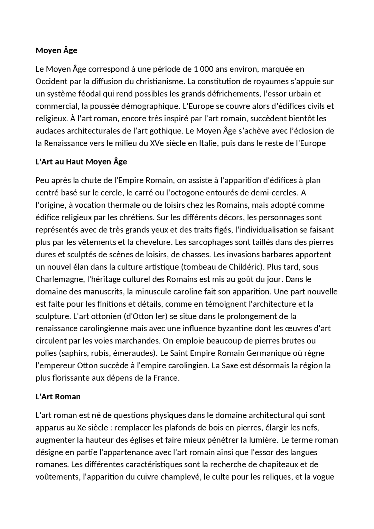 Art Du Moyen Âge De Lart Romain à Lart Gothique Docsity