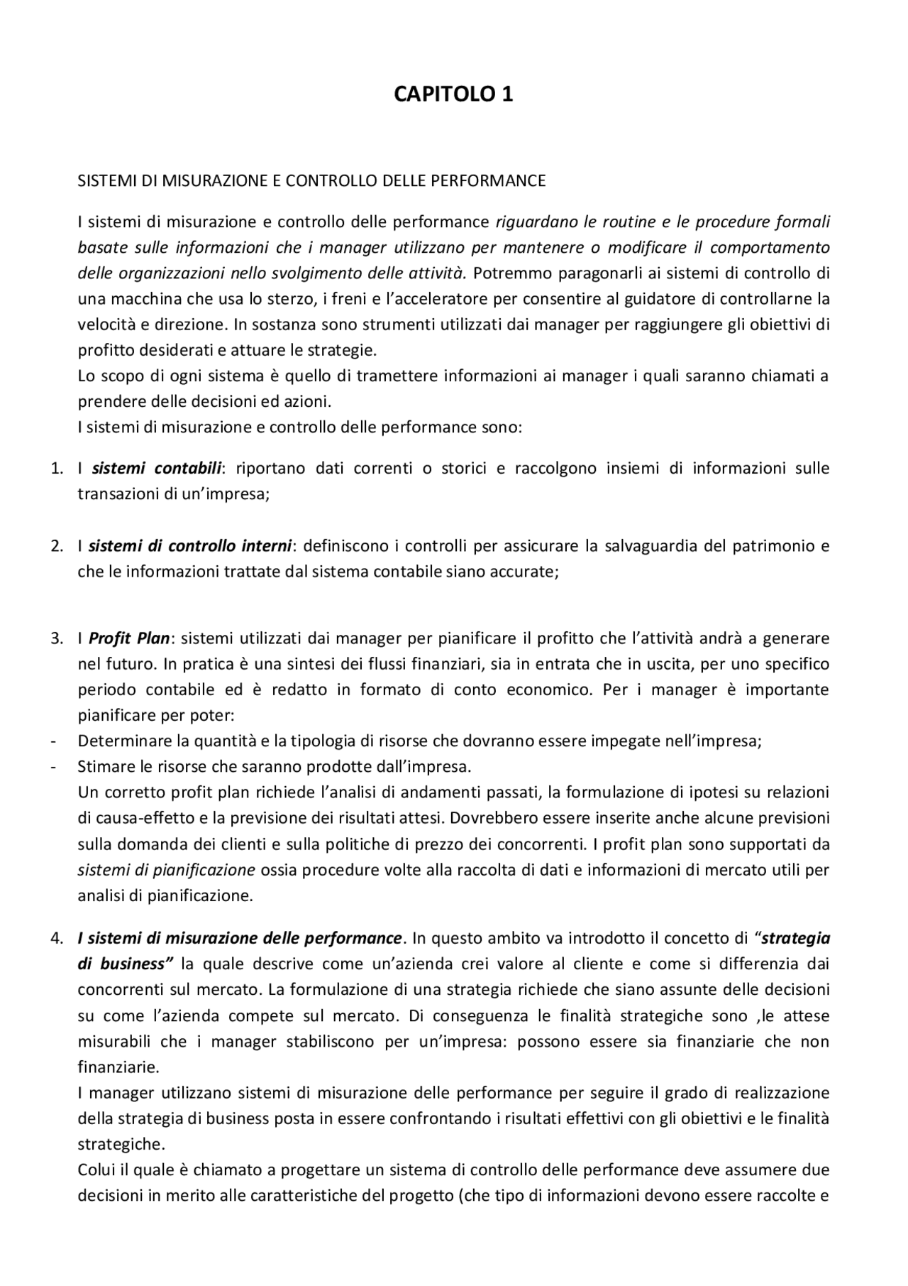 Riassunto Sistemi Di Controllo E Misure Di Performance Docsity