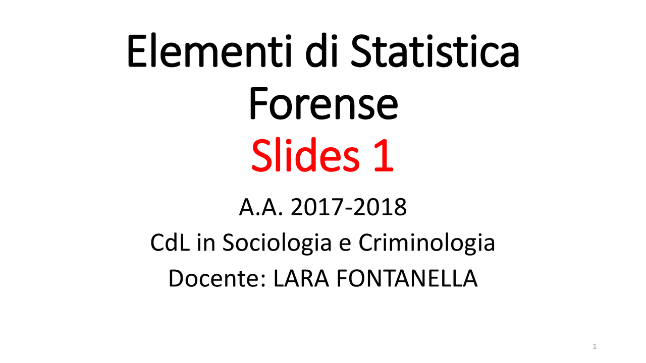 Statistica Forense Slide Dispense Di Statistica Sociale Docsity