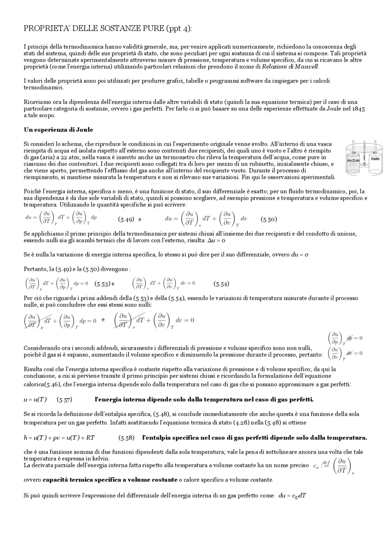Primo principio della termodinamica | Appunti di Fisica Tecnica | Docsity
