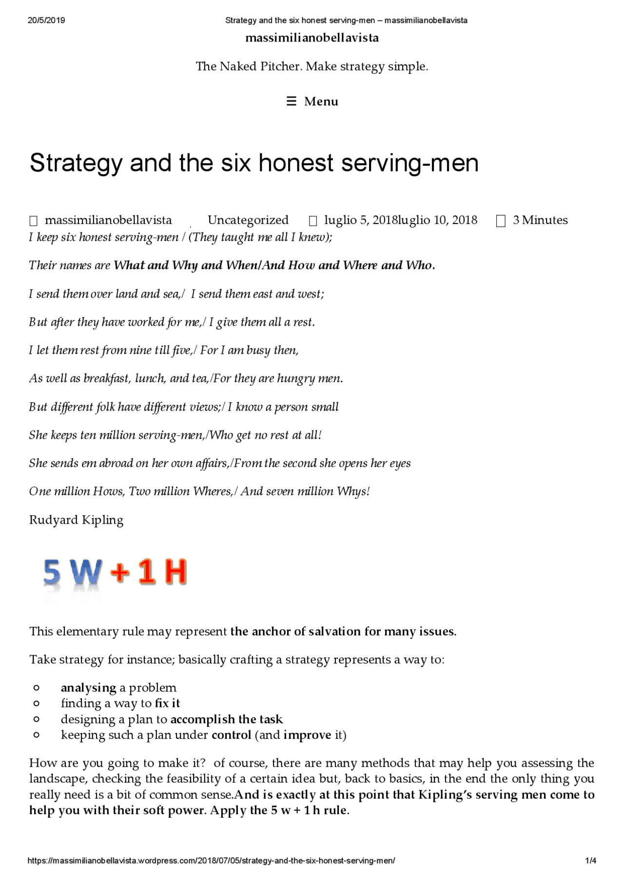 Strategy and the six honest serving-men – massimilianobellavista - Docsity