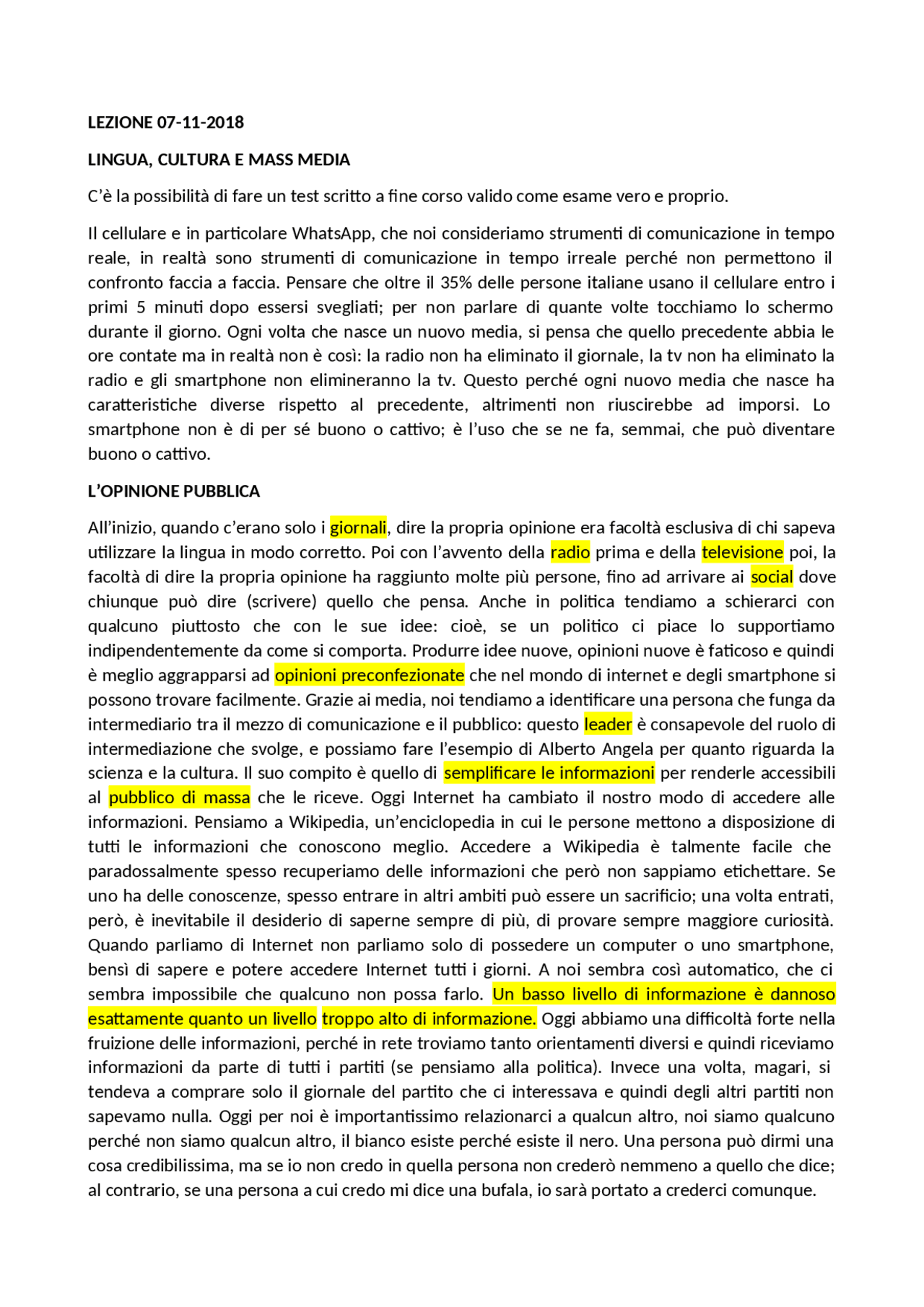 Lingua, cultura e mass media | Appunti di Lingua Italiana | Docsity