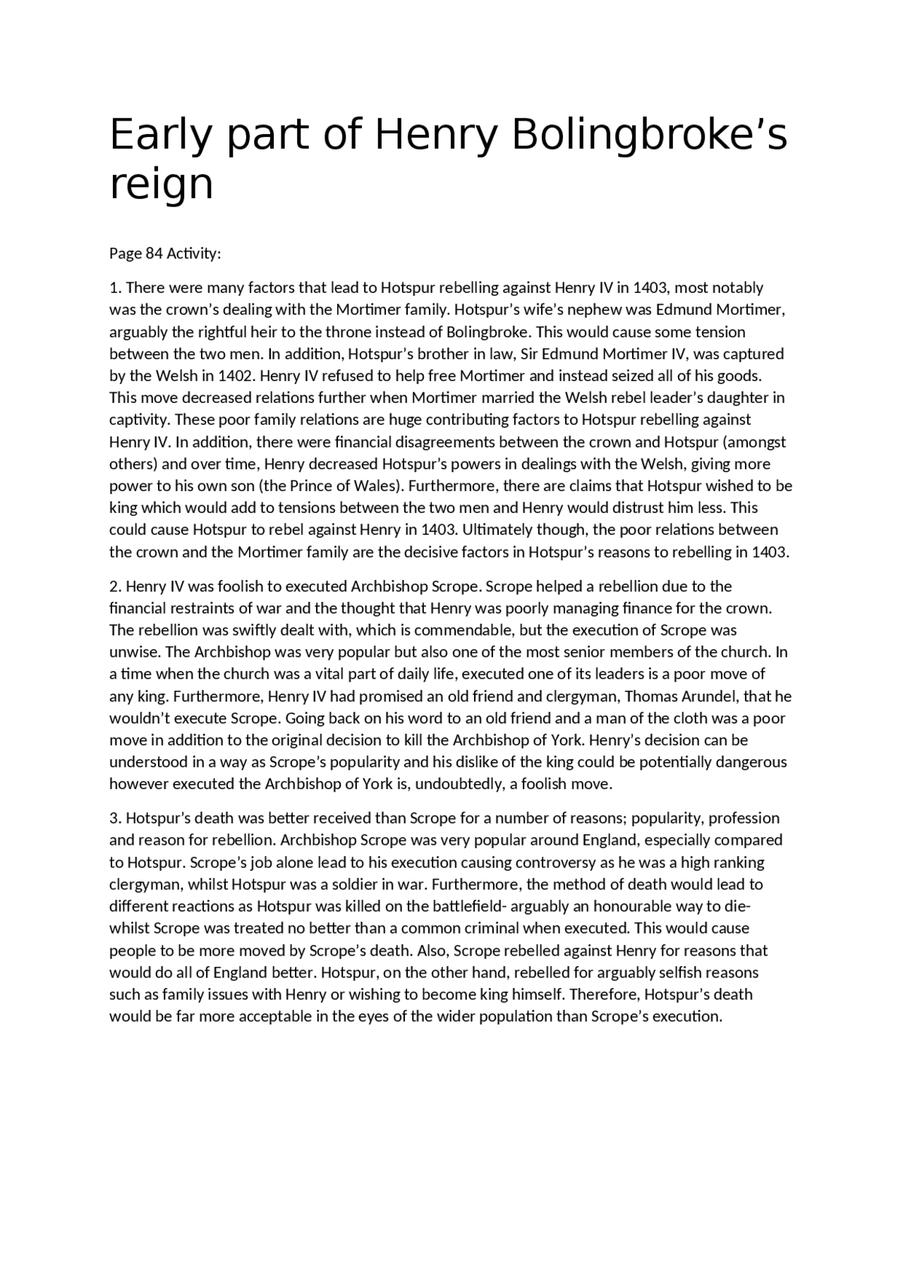 Early part of Henry IV - Docsity