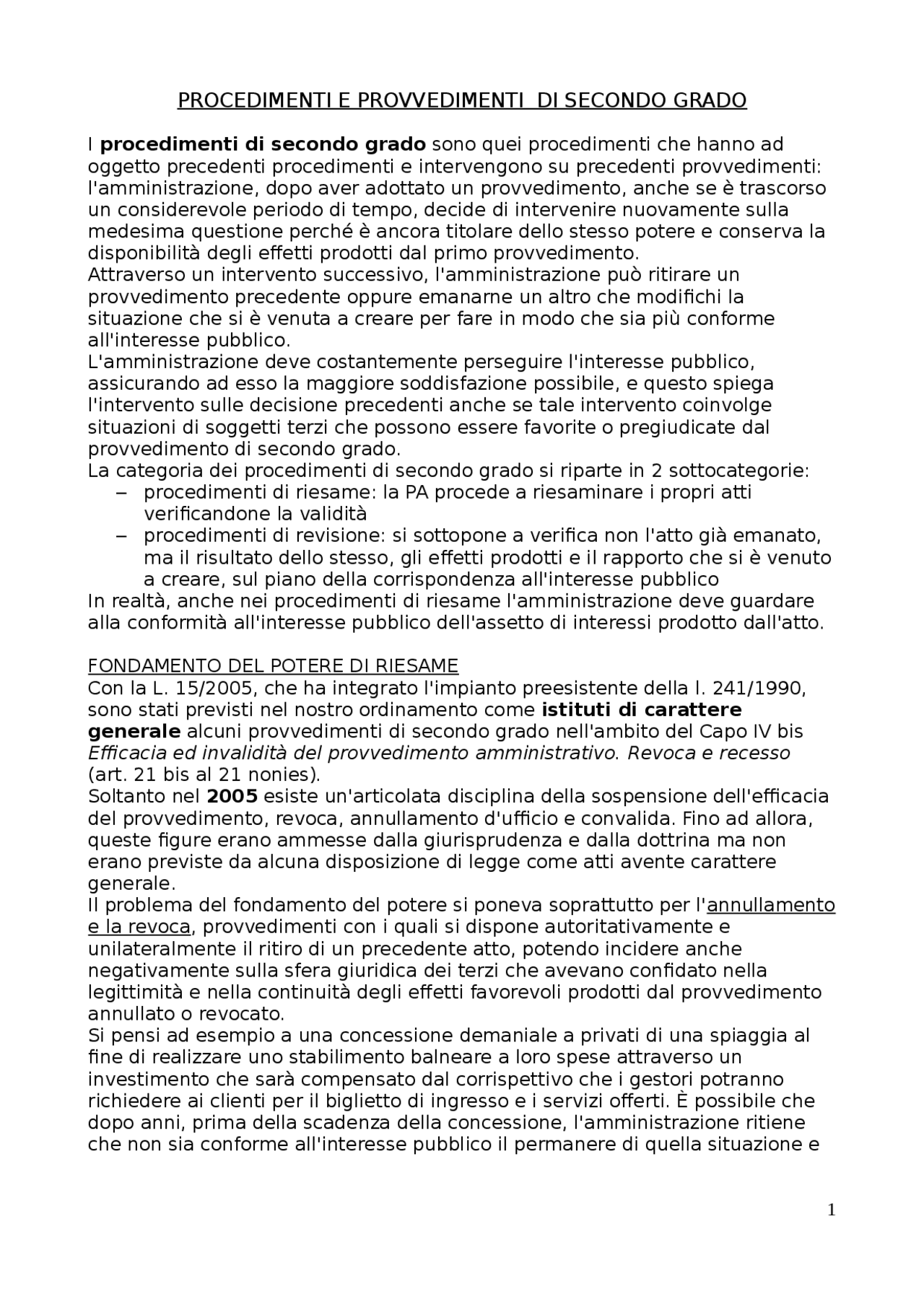 Procedimenti di secondo grado - Docsity