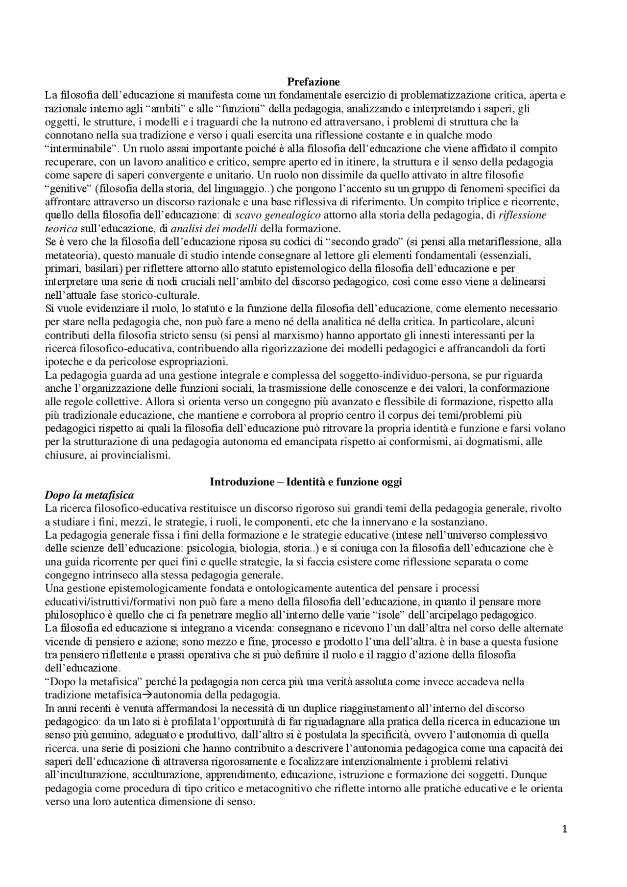 Riassunto Del Testo Elementi Di Filosofia Delleducazione Di