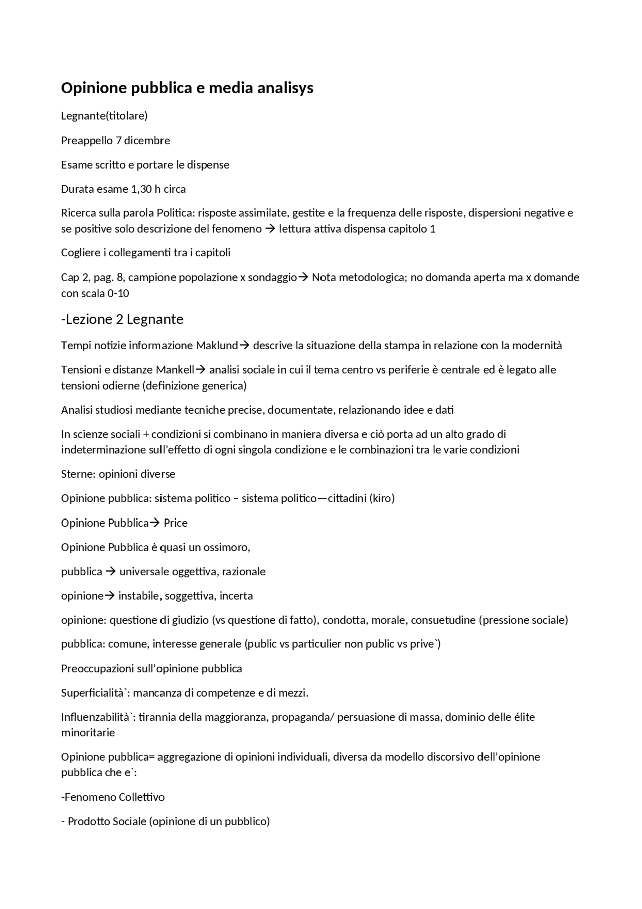 Opinione Pubblica E Media Analisys Docsity