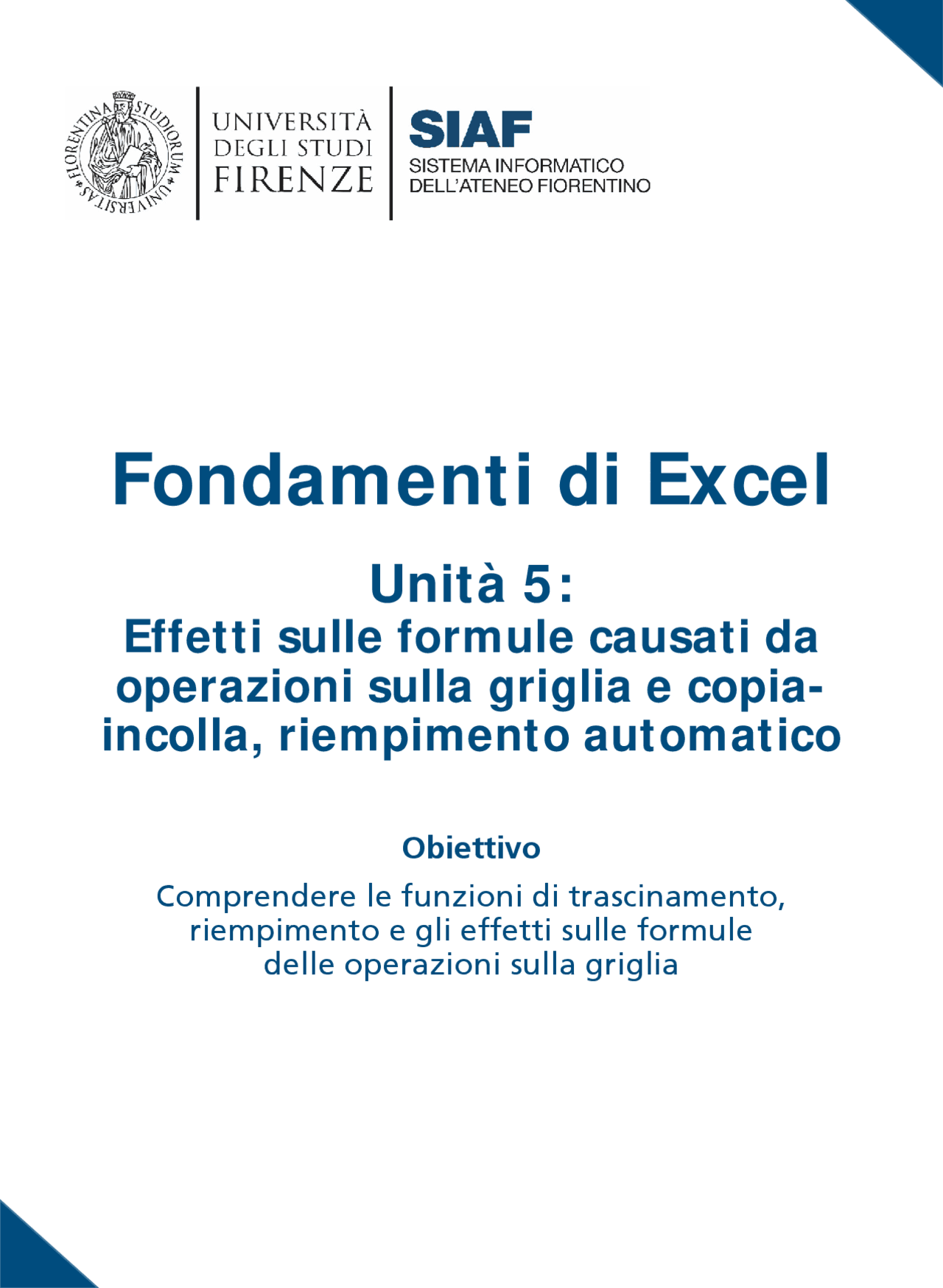 Corso Unifi Excel Su Come Usare Il Programma Docsity