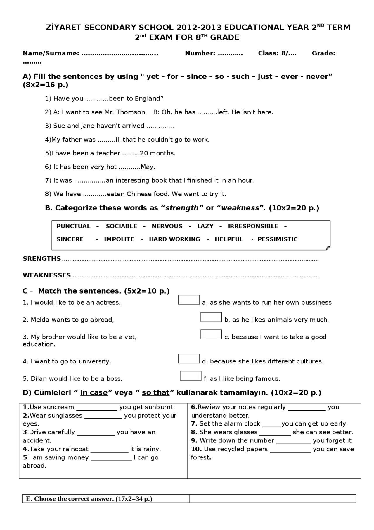8th Grade English Exam - Docsity