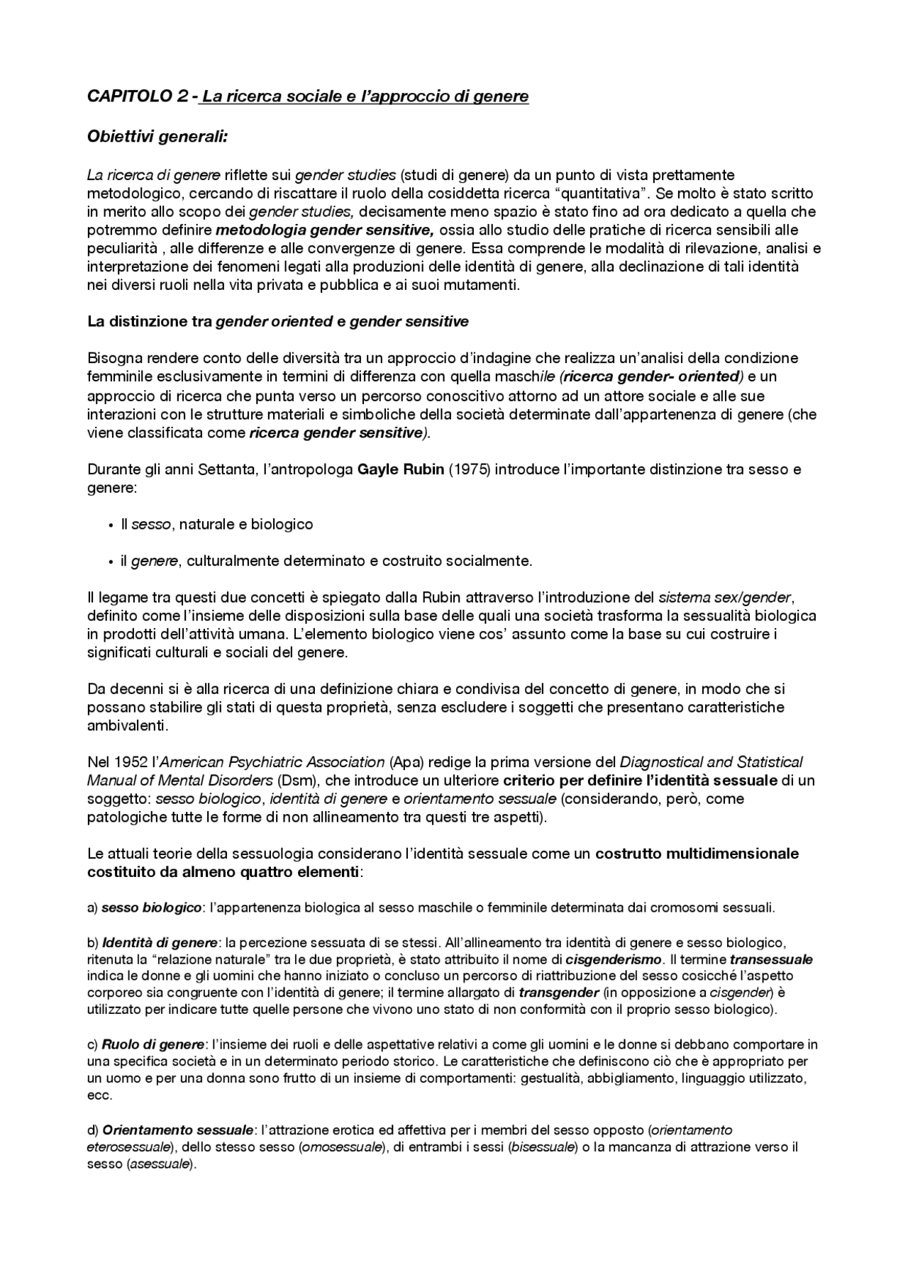 Riassunto Capitolo 2 La Ricerca Di Genere A Decataldo Docsity