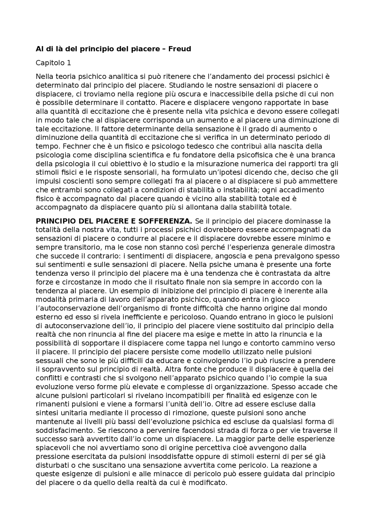 Al Di Là Del Principio Del Piacere Docsity