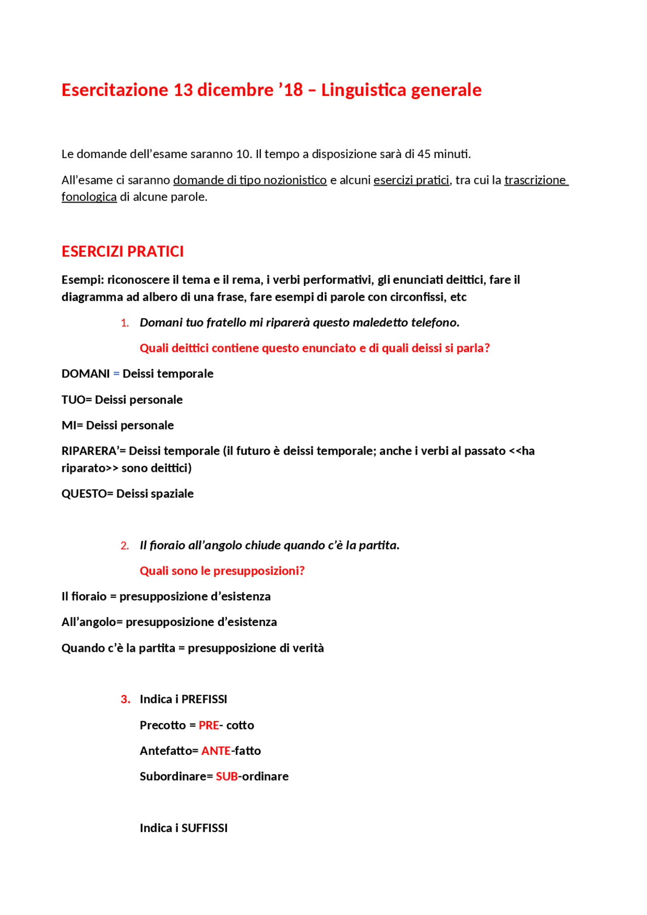 Esercitazione Di Linguistica Generale I Docsity