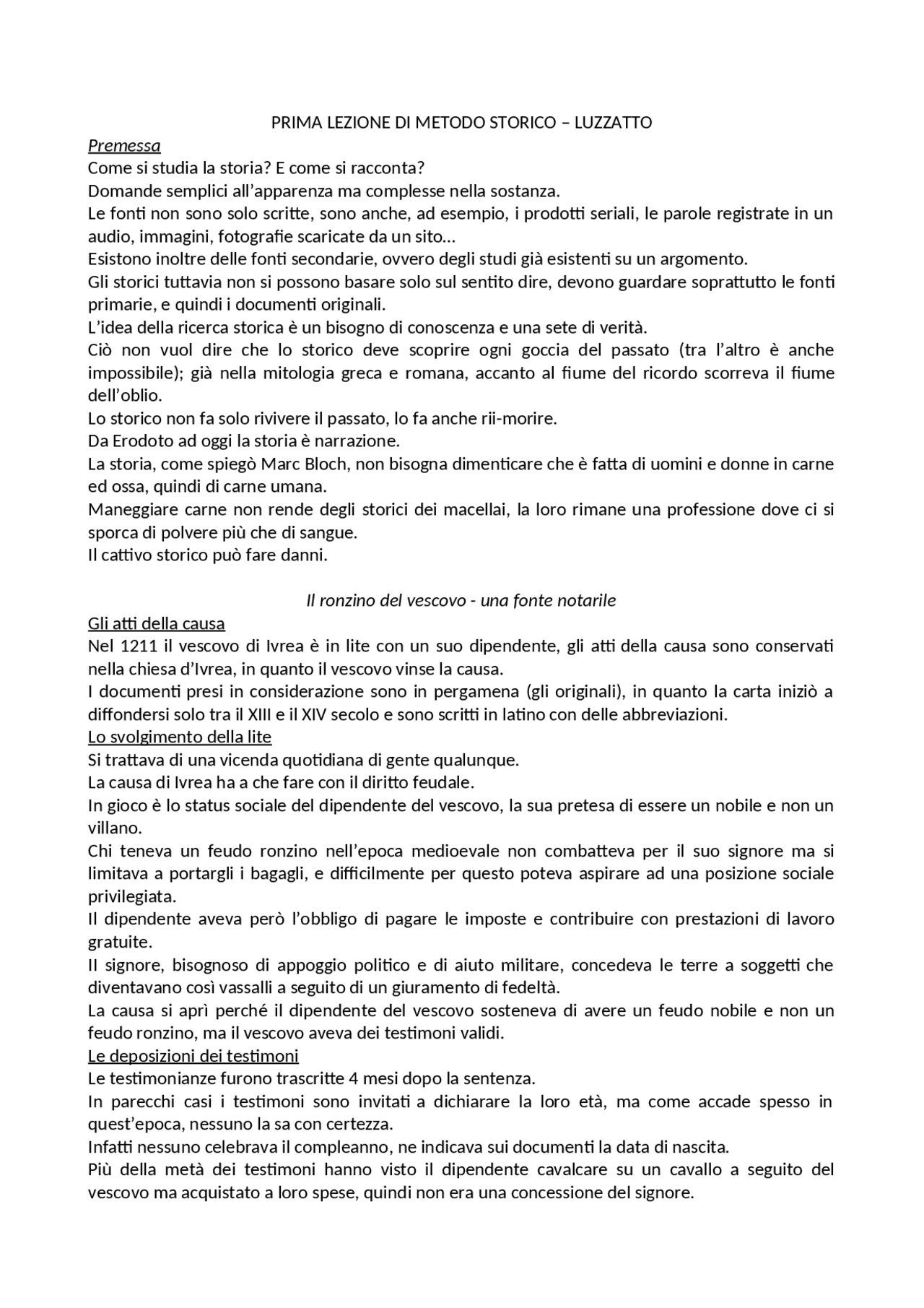Prima Lezione Di Metodo Storico Luzzatto Docsity