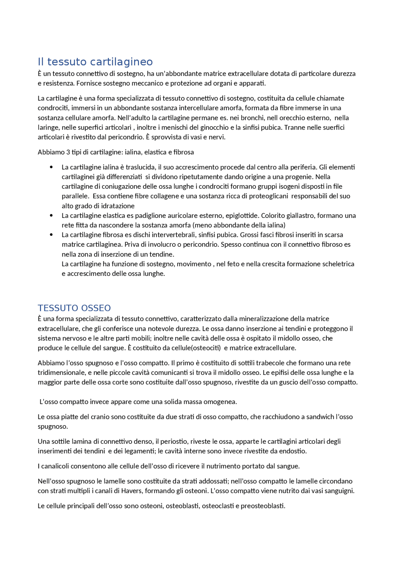 Tessuto Cartilagineo E Osseo Docsity
