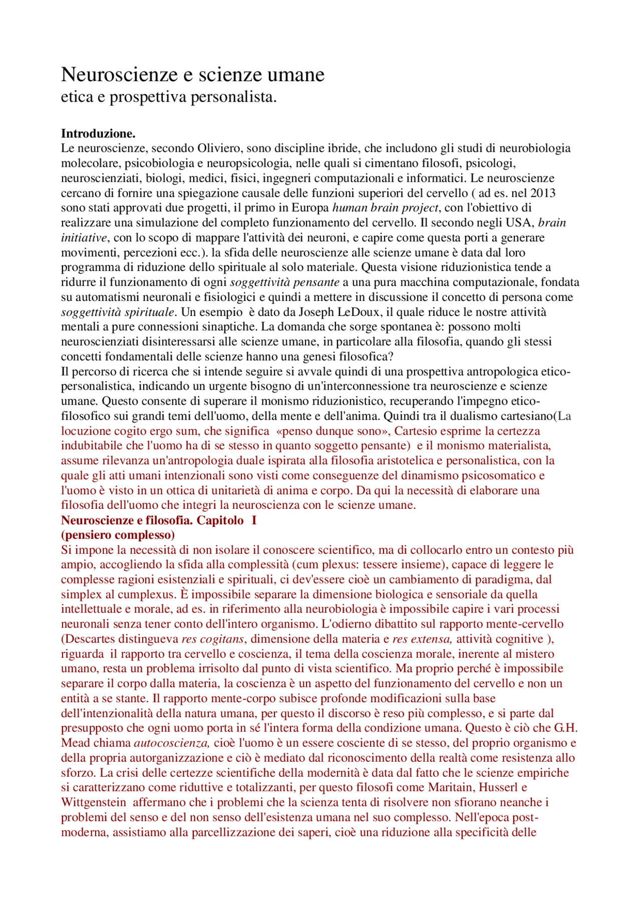 Neuroscienze E Scienze Umane Docsity