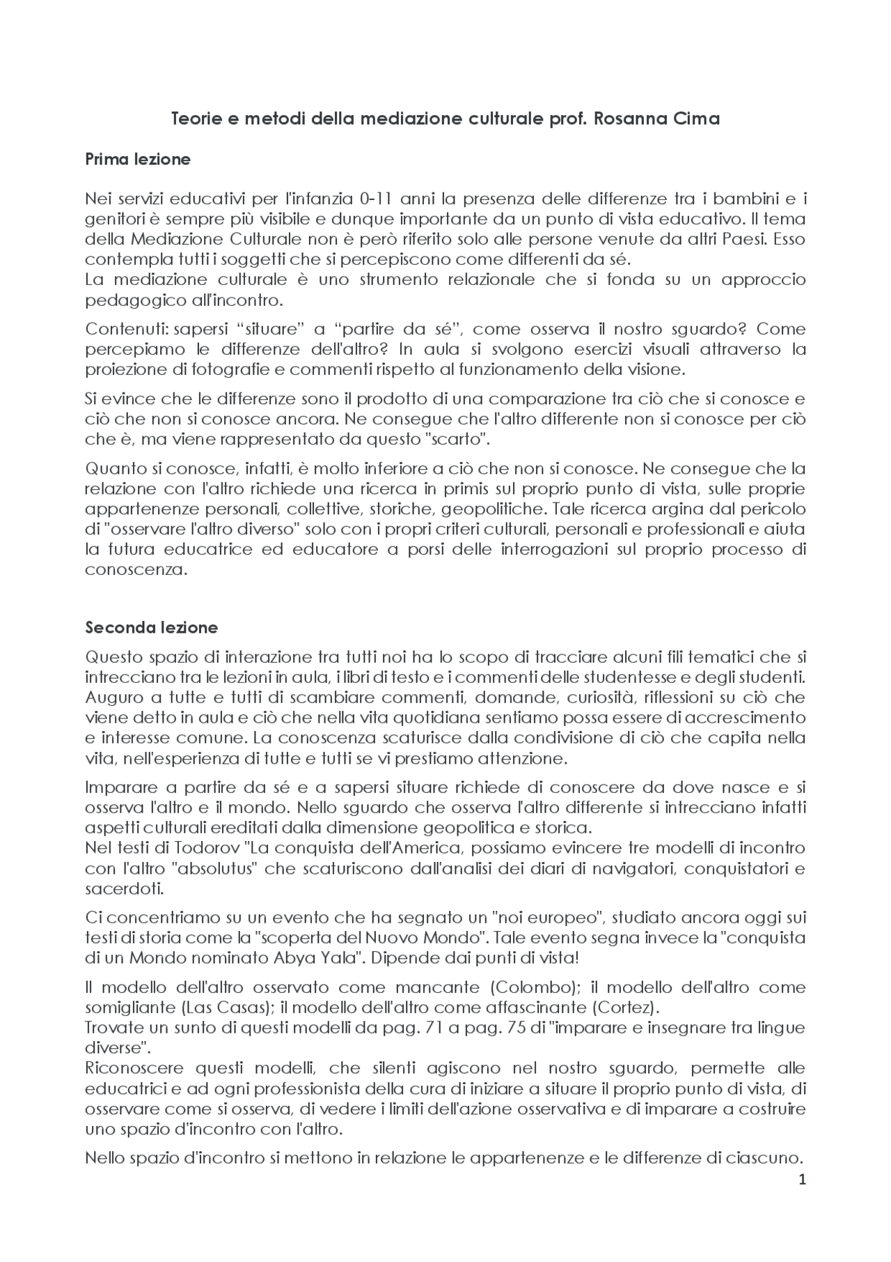 Teorie E Metodi Della Mediazione Culturale Appunti Docsity