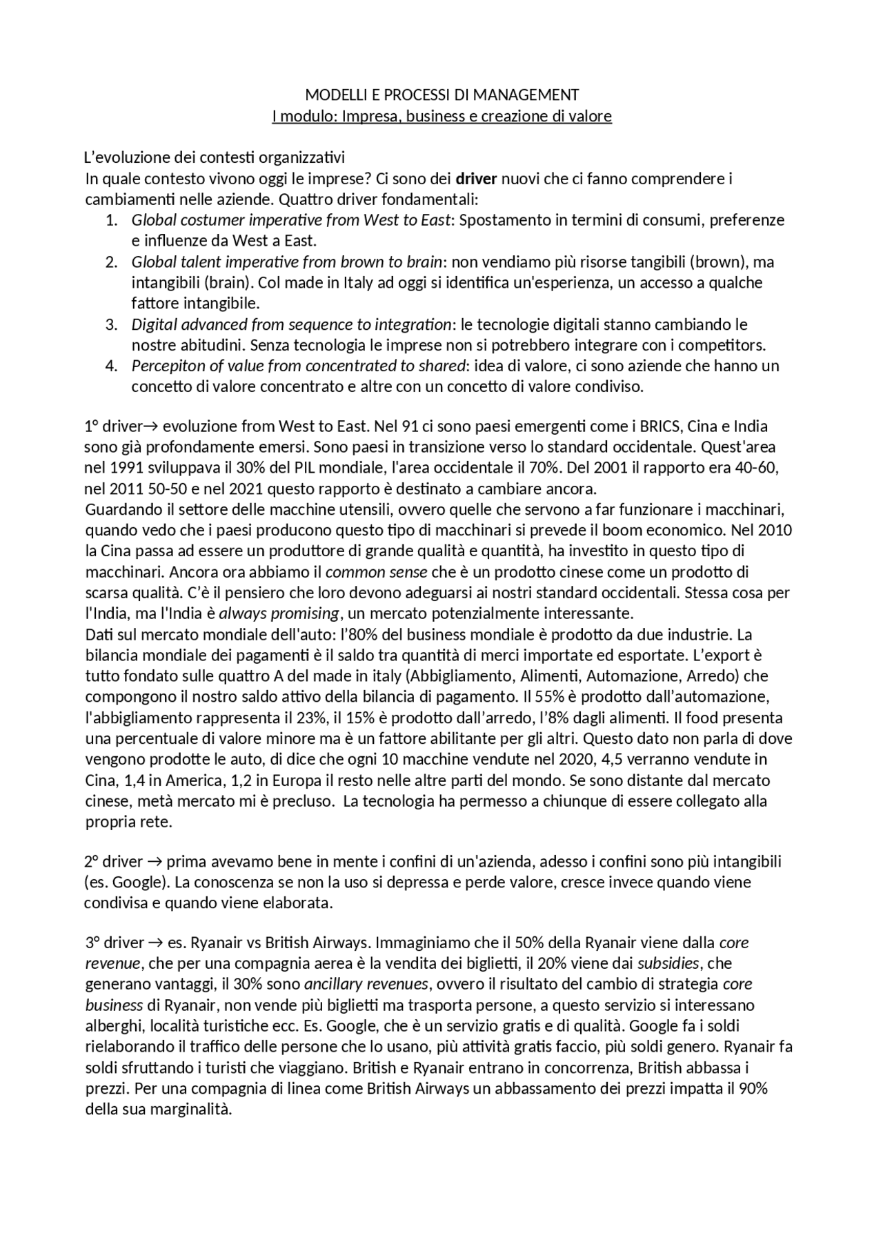 Modelli E Processi Di Management Docsity