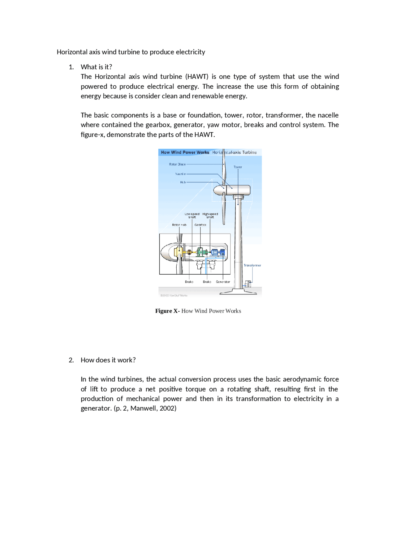 Horizontal Axis Wind Turbine To Produce Electricity Docsity