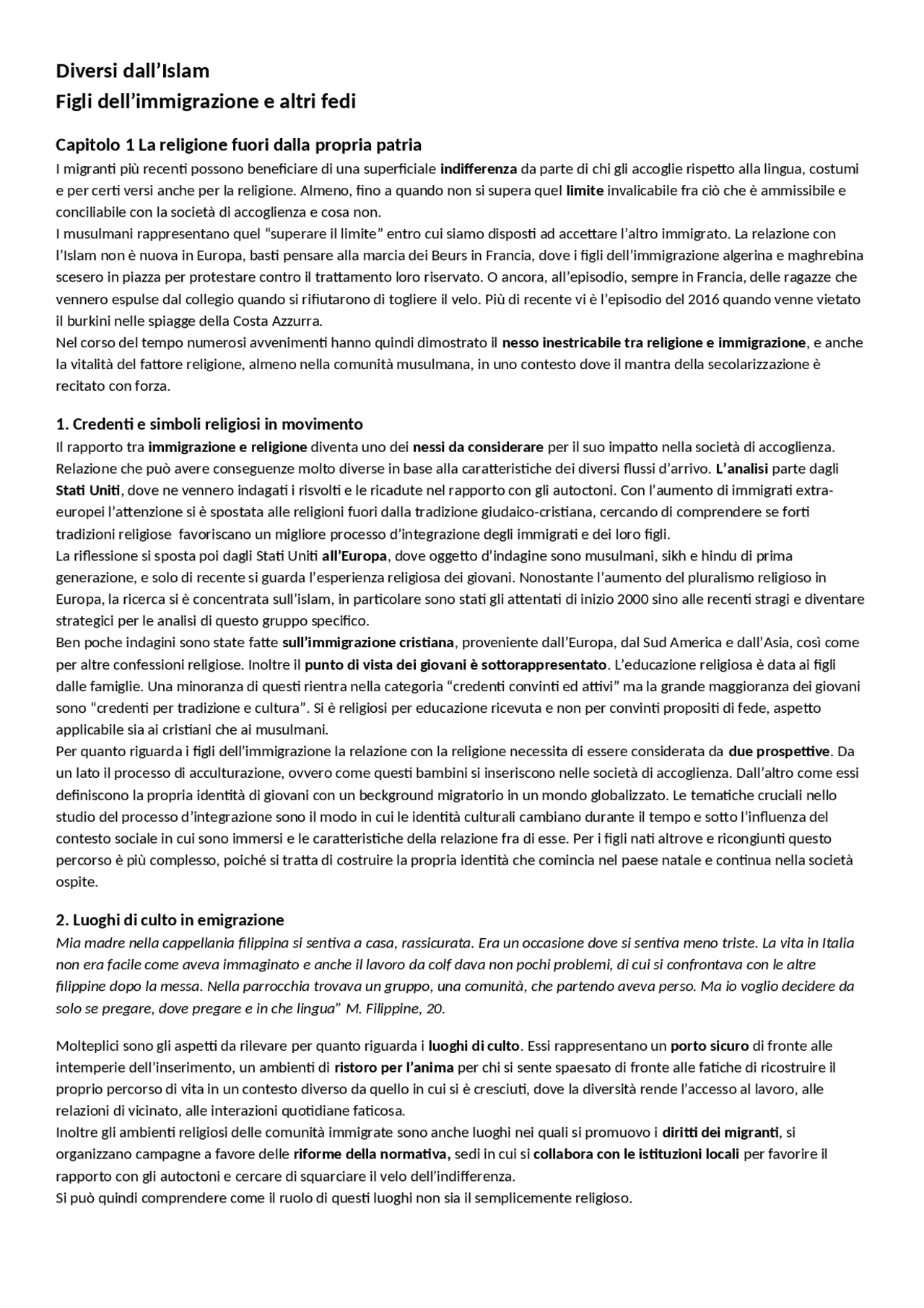 Riassunto diversi dall'islam, figli dell'immigrazione ed altre fedi di ...