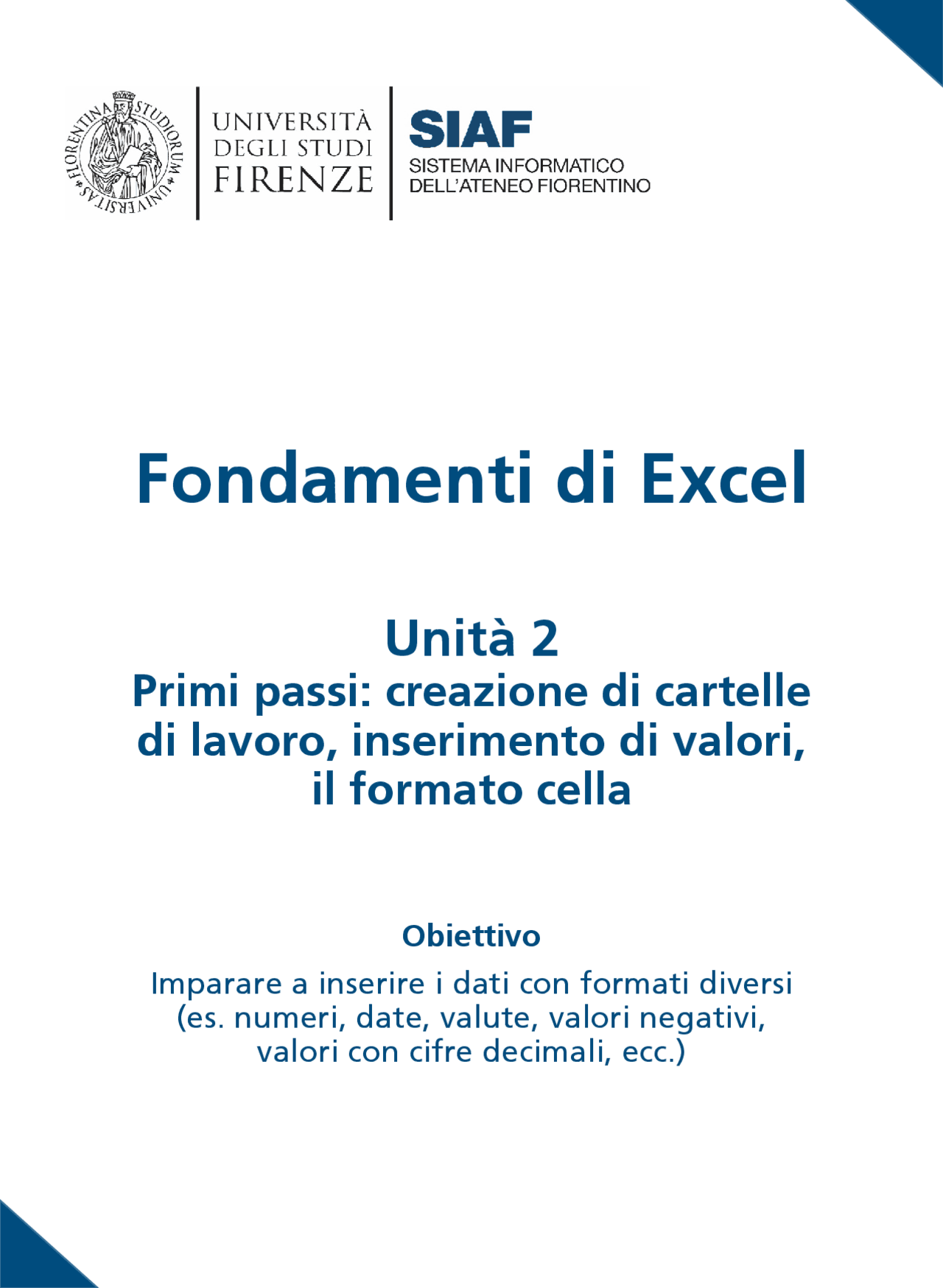 Corso Excel Unifi Su Come Utilizzare Il Programma Dispense Di