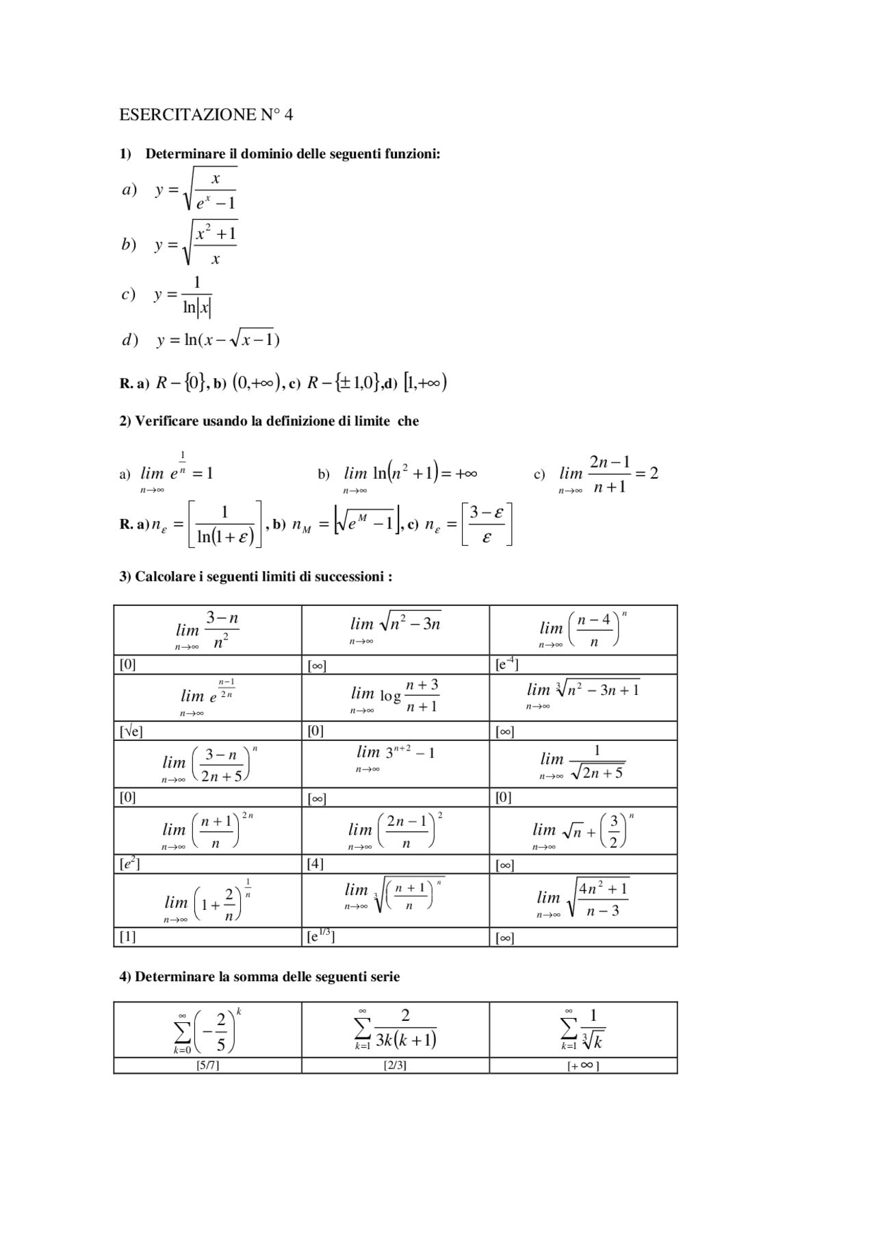 Matematica Generale Esercizi Pt2 Docsity