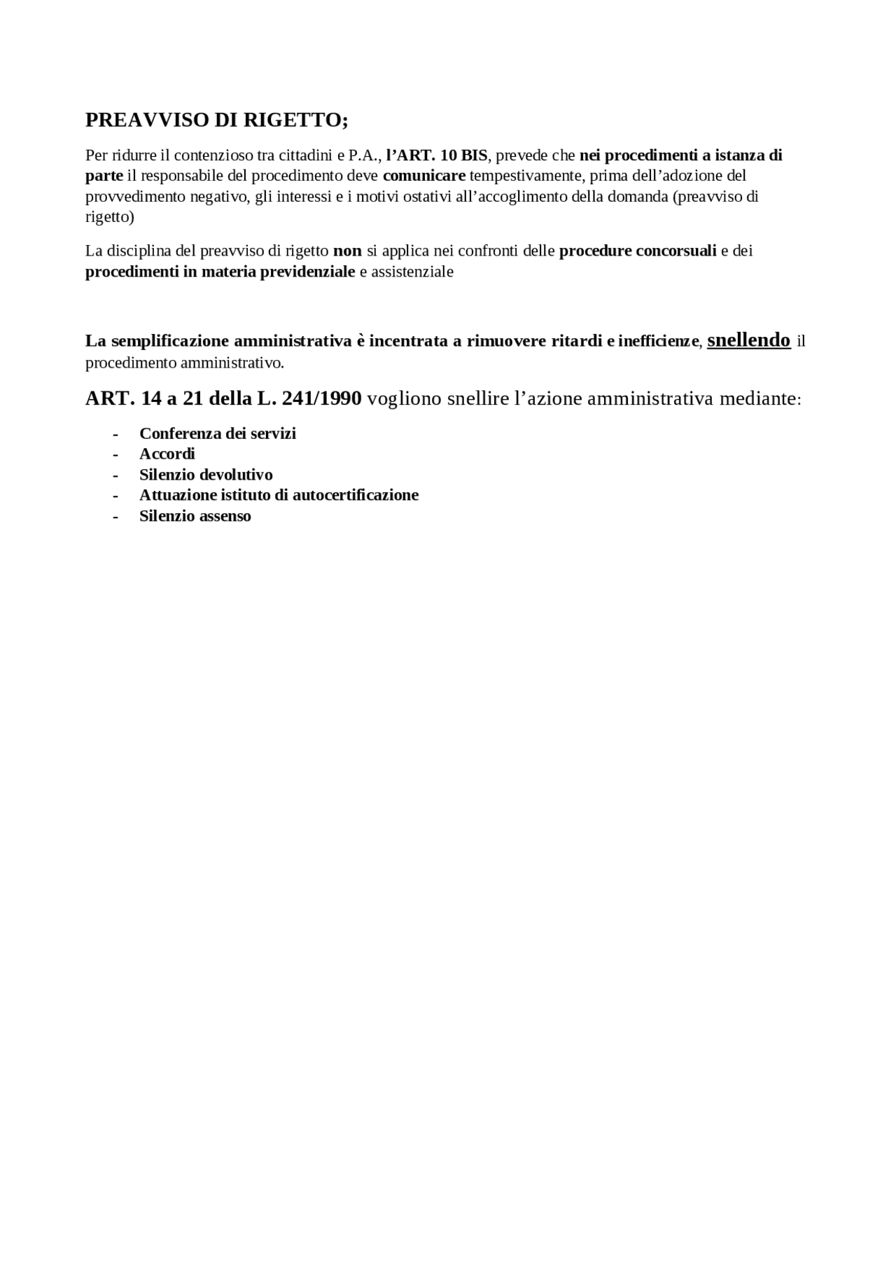 Preavviso di rigetto per diritto amministrativo - Docsity