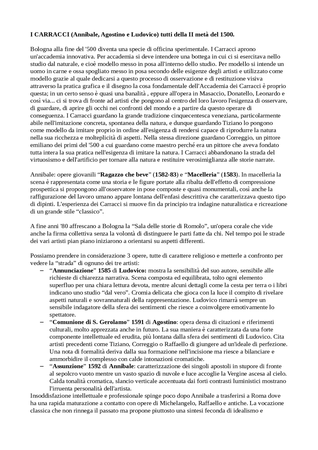Vita e opere dei fratelli Carracci - Docsity