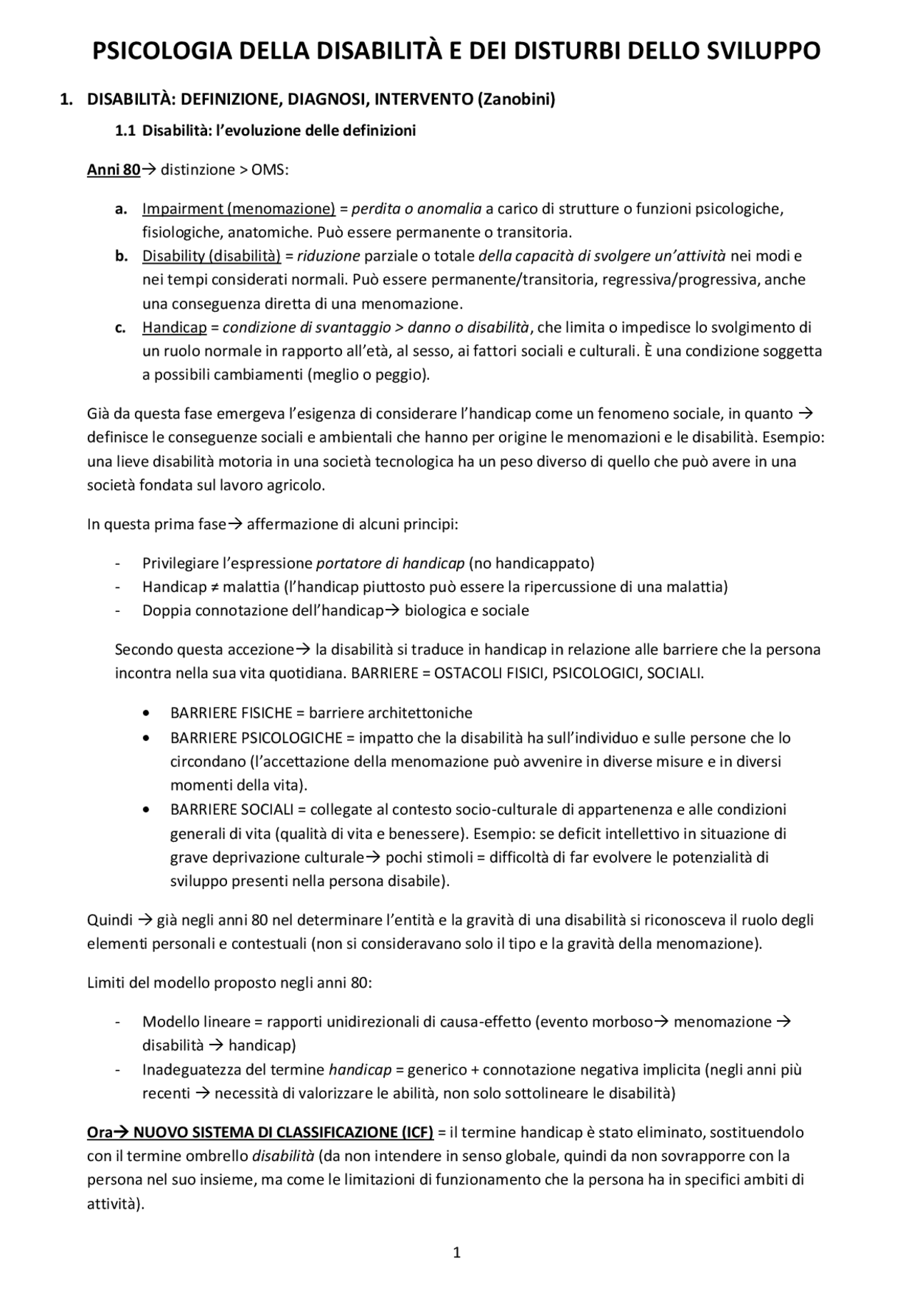 Psicologia Della Disabilità E Dei Disturbi Dello Sviluppo Docsity