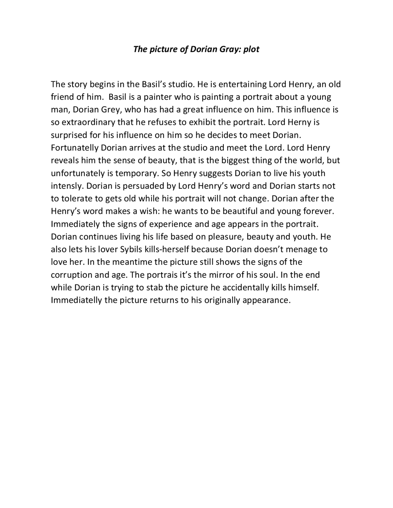 The Picture Of Dorian Grey Docsity