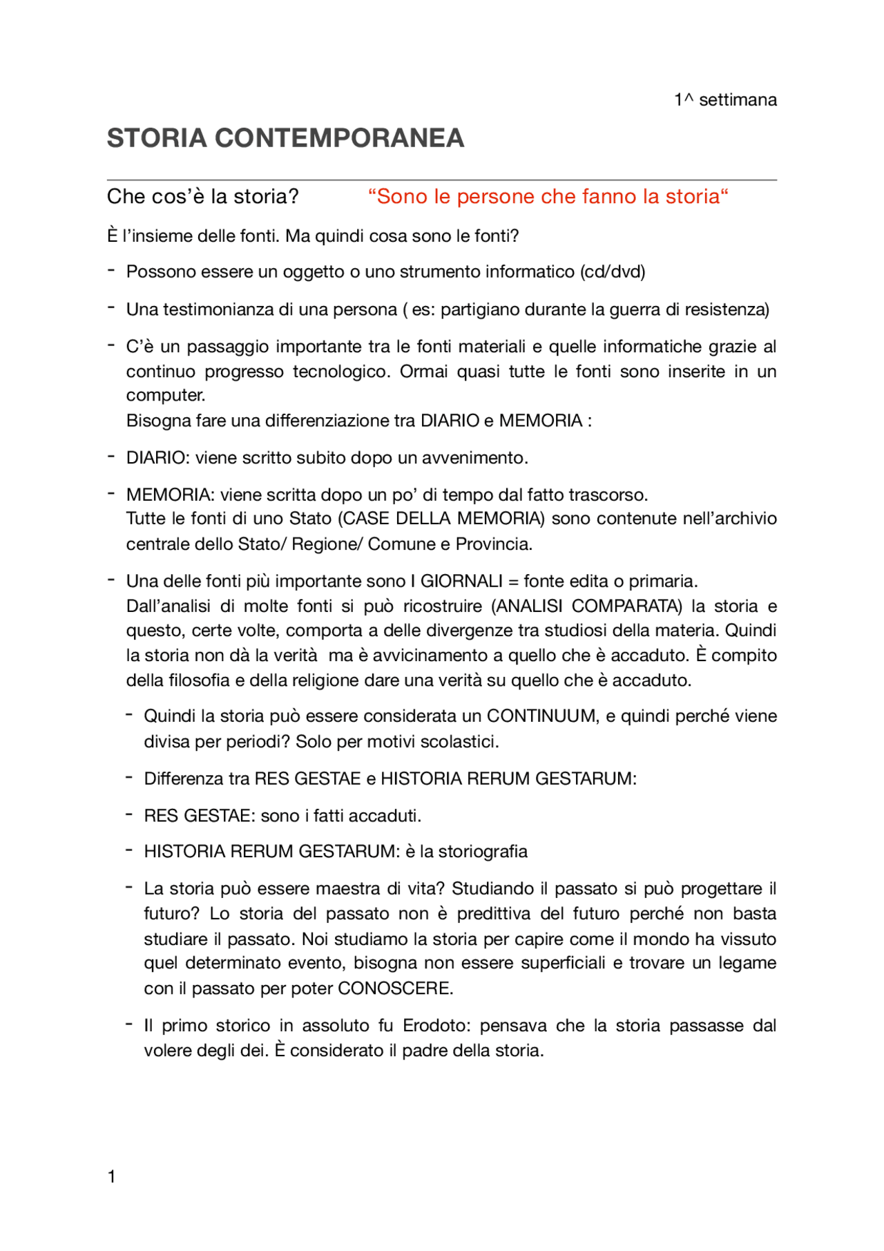 1 Settimana Di Storia Contemporanea Docsity