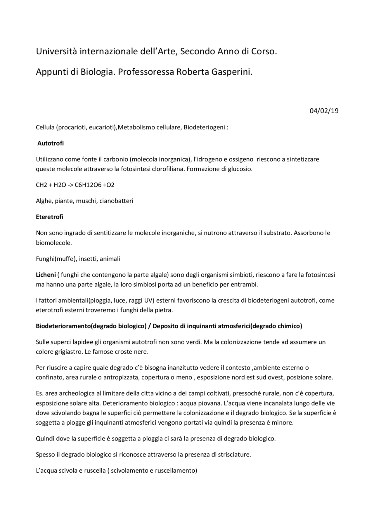 Biologia E Biodeterioramento Docsity