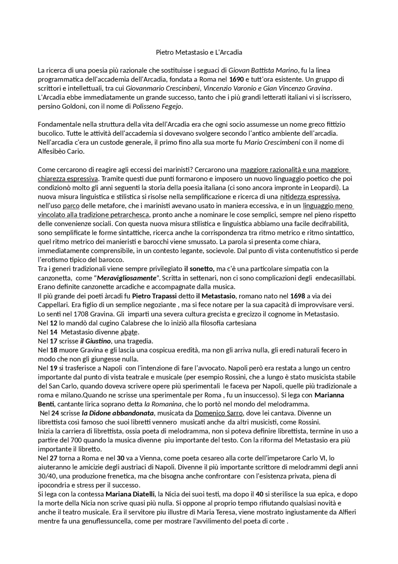 Appunti Dettagliati Pietro Metastasio Docsity