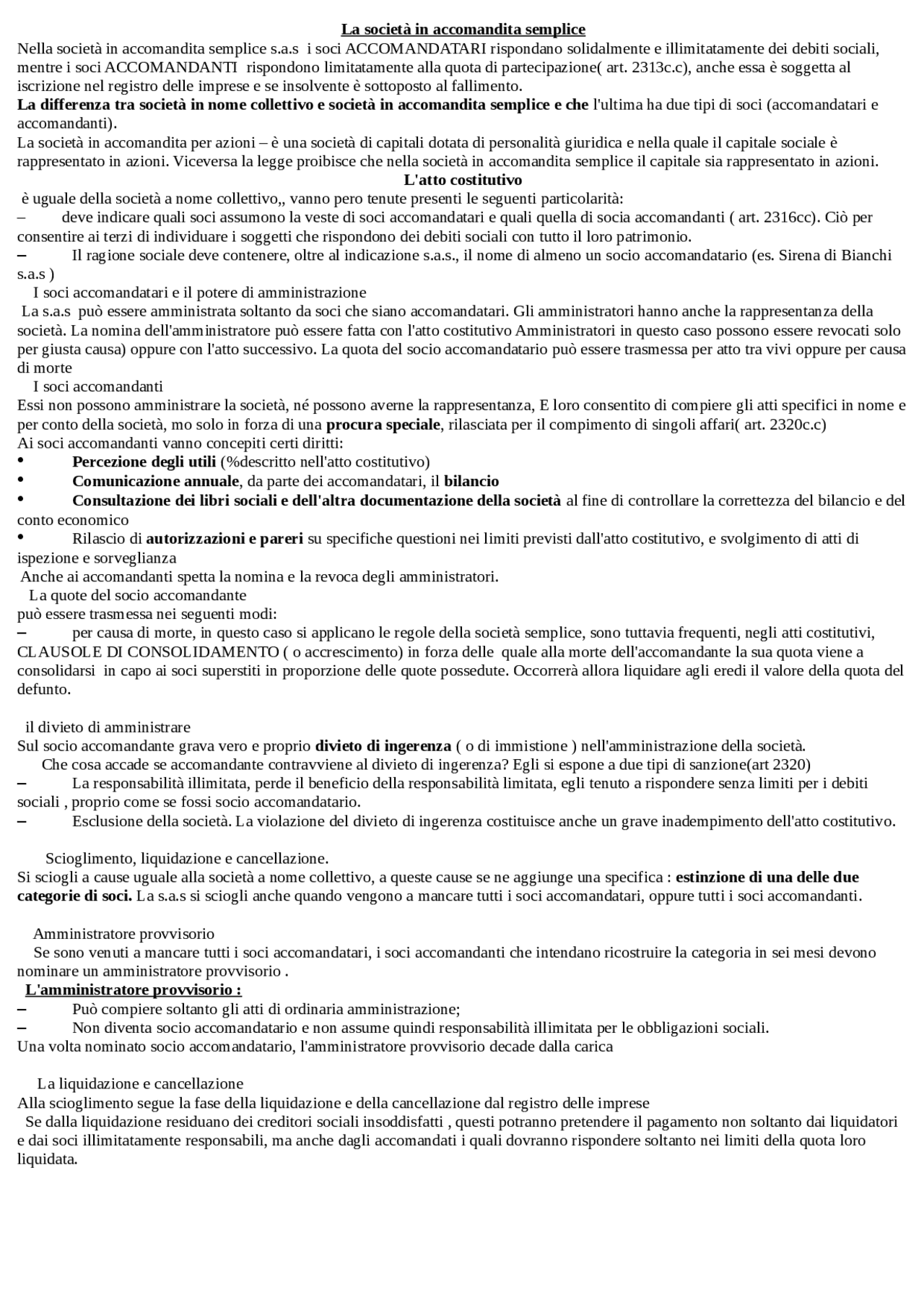 Societa In Accomandita Semplice Appunti Diritto Docsity