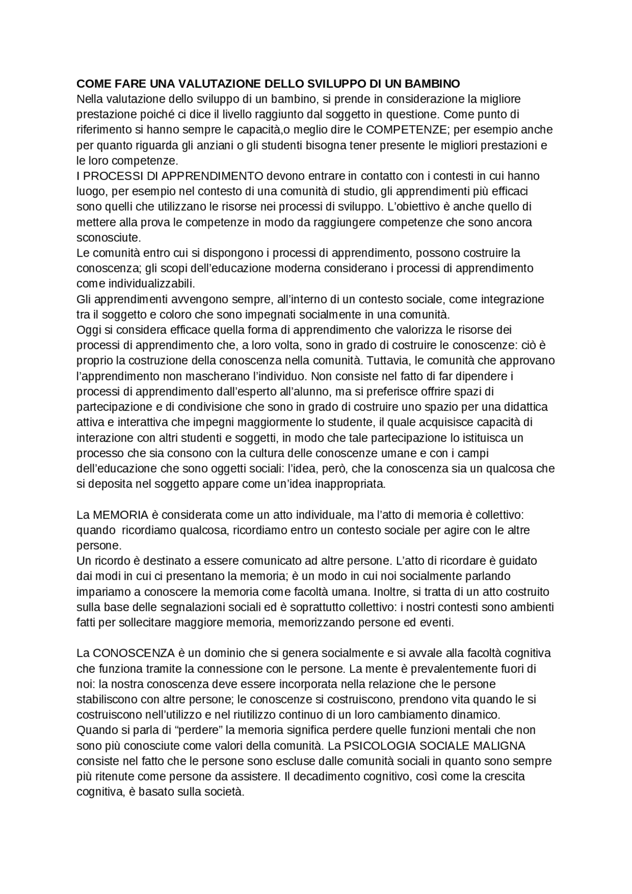 Come Fare Una Valutazione Dello Sviluppo Di Un Bambino Docsity