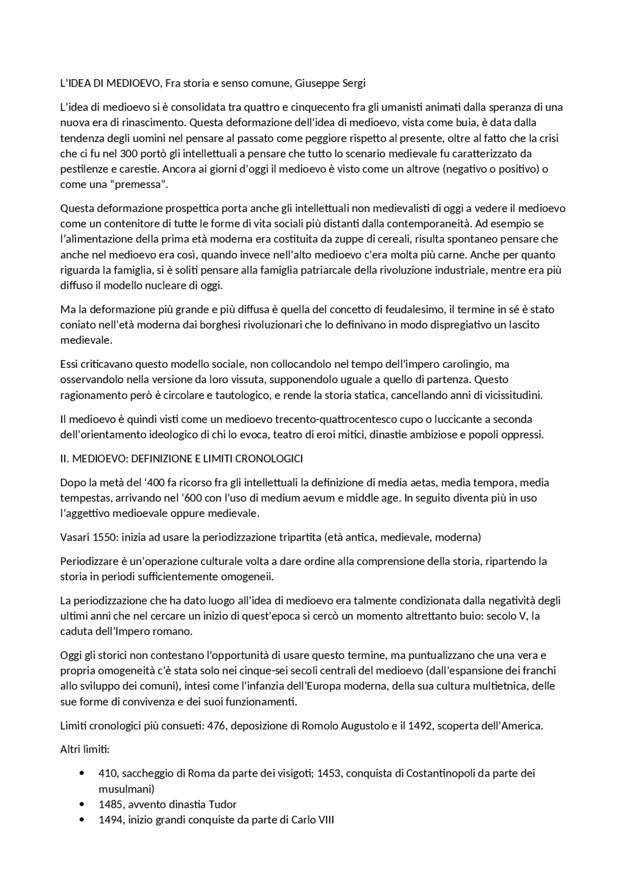 Lidea Di Medioevo Fra Storia E Senso Comune Di Giuseppe Sergi Docsity