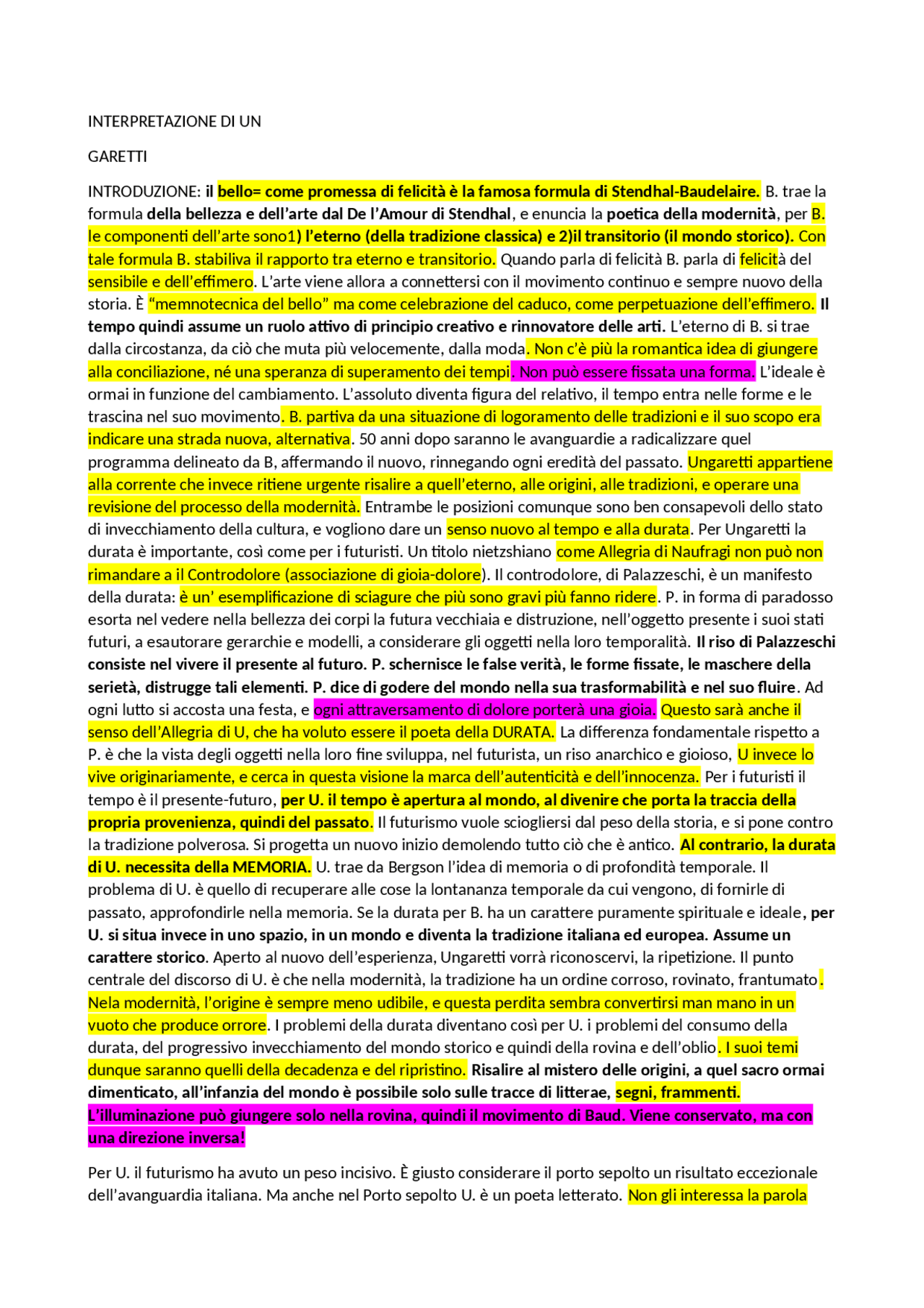 Interpretazione Di Ungaretti Guglielmi Docsity