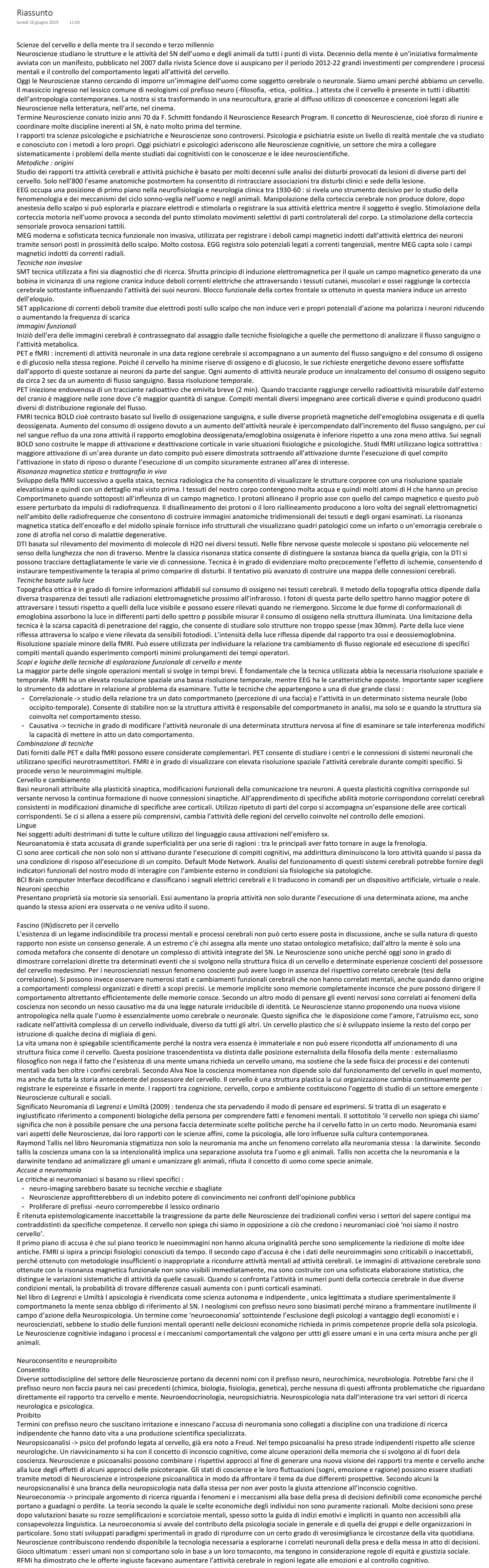 Riassunto Neurofobia Sintesi Del Corso Di Neuroscienze Docsity