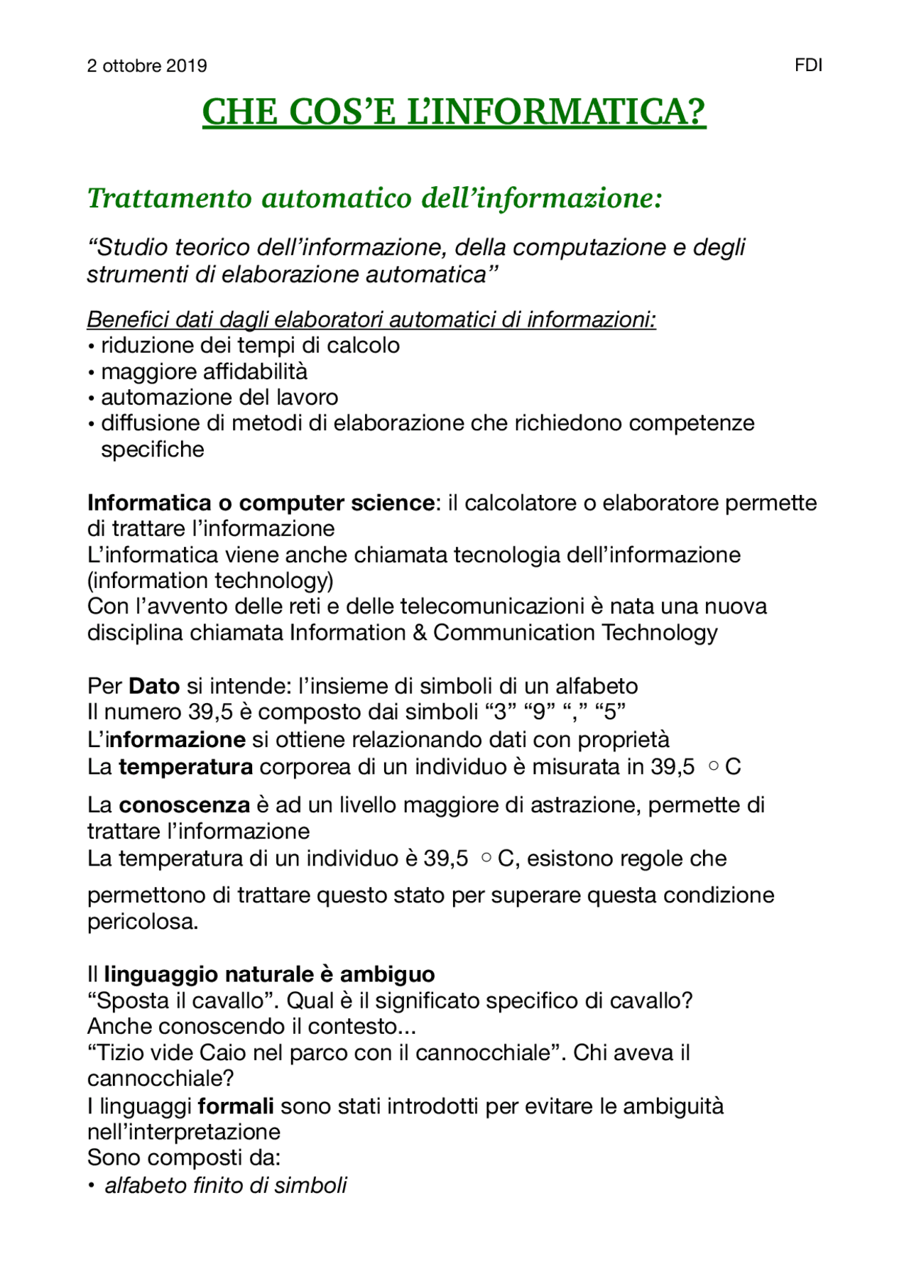 Fondamenti Di Informatica 1 Appunti Di Fondamenti Di Informatica