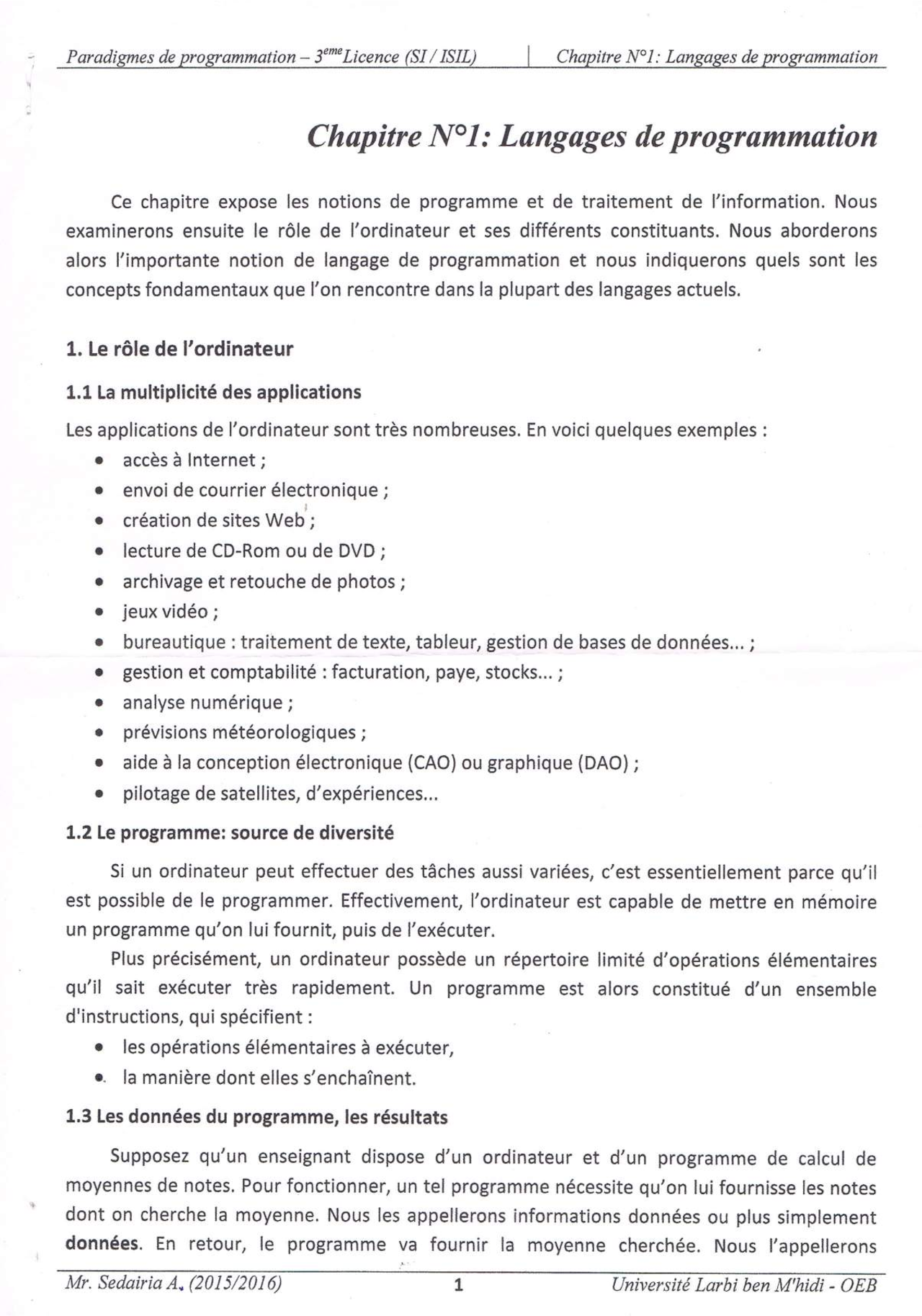 Introduction à la programmation paradigmes - Docsity