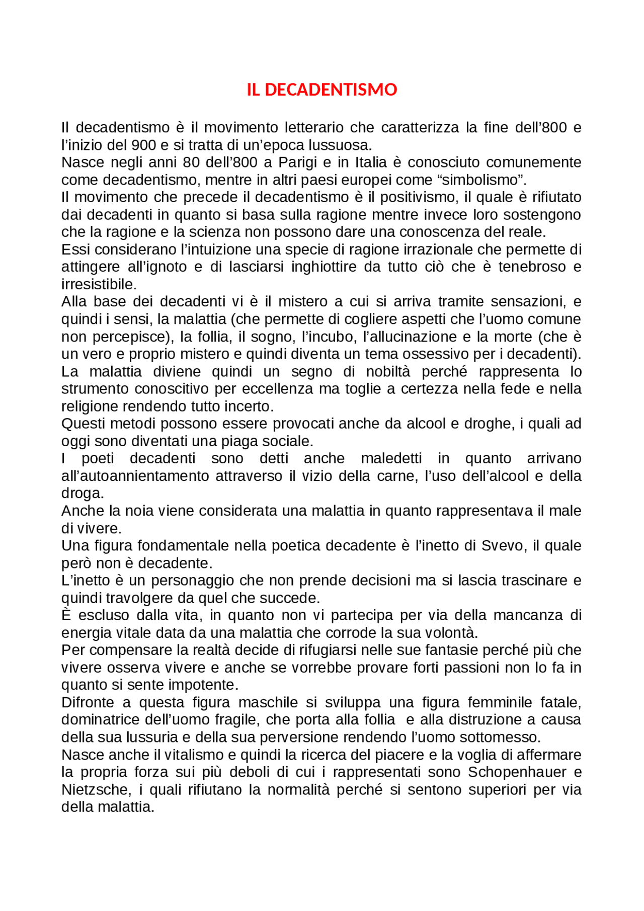 Il decadentismo italiano - Docsity