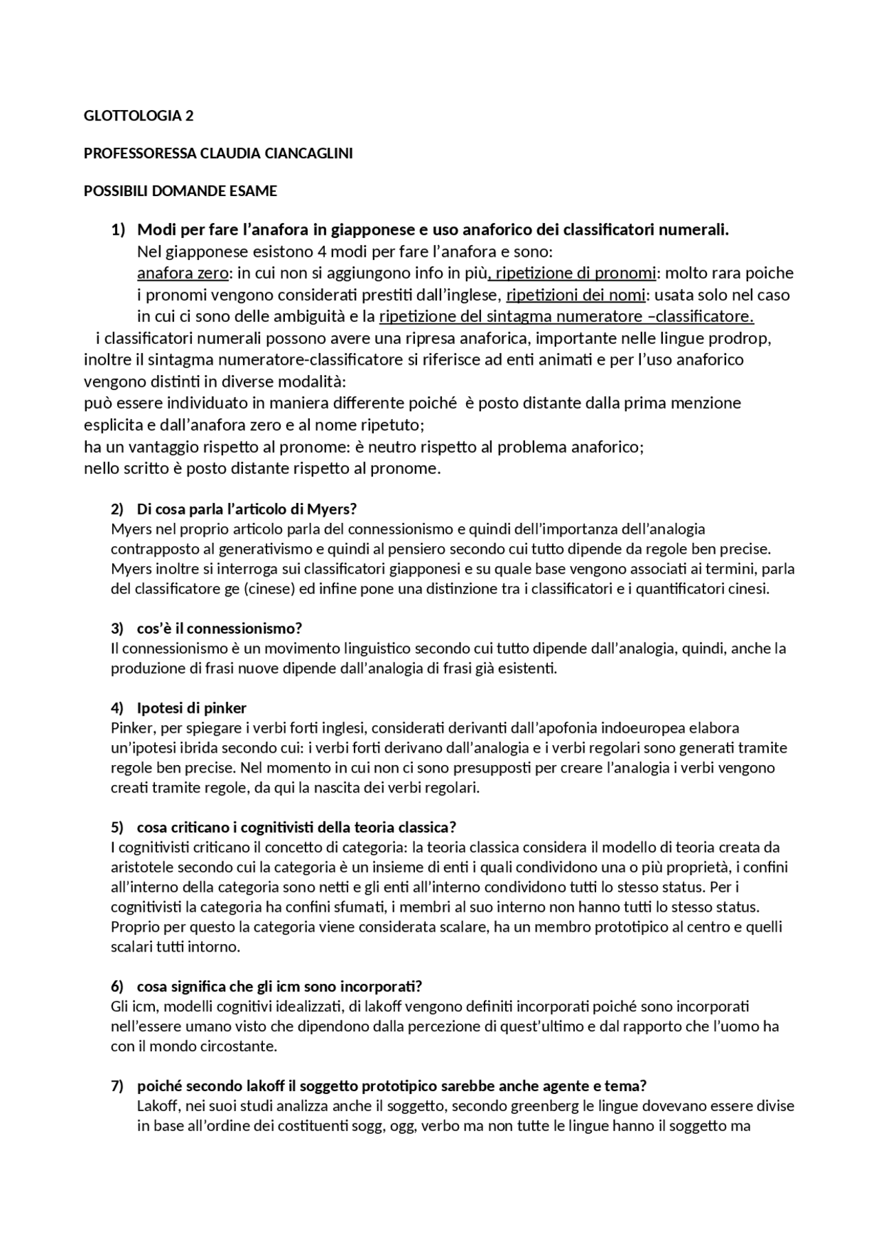 Domande E Risposte Linguistica Glottologia 2 Docsity