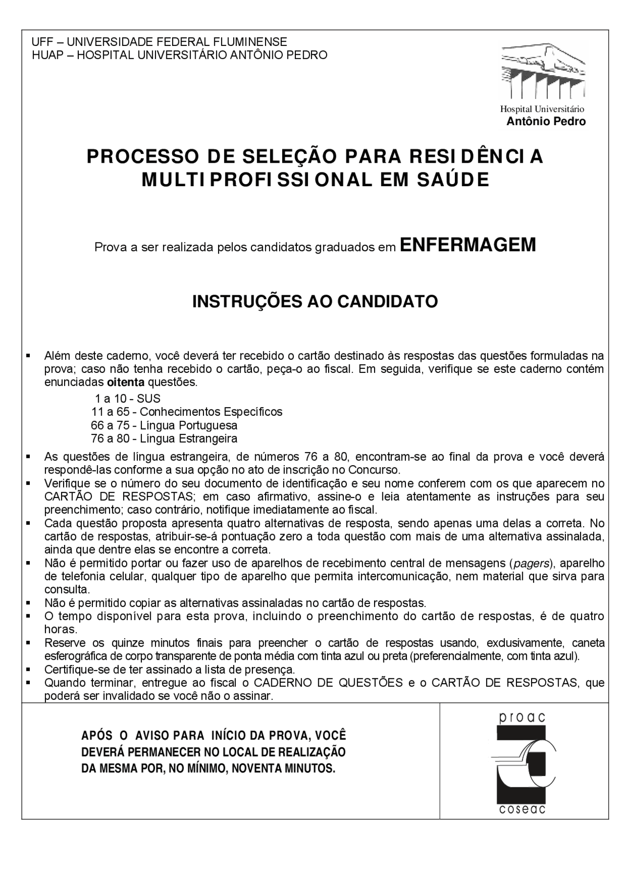 Prova UFF enfermagem | Exámenes Enfermería | Docsity