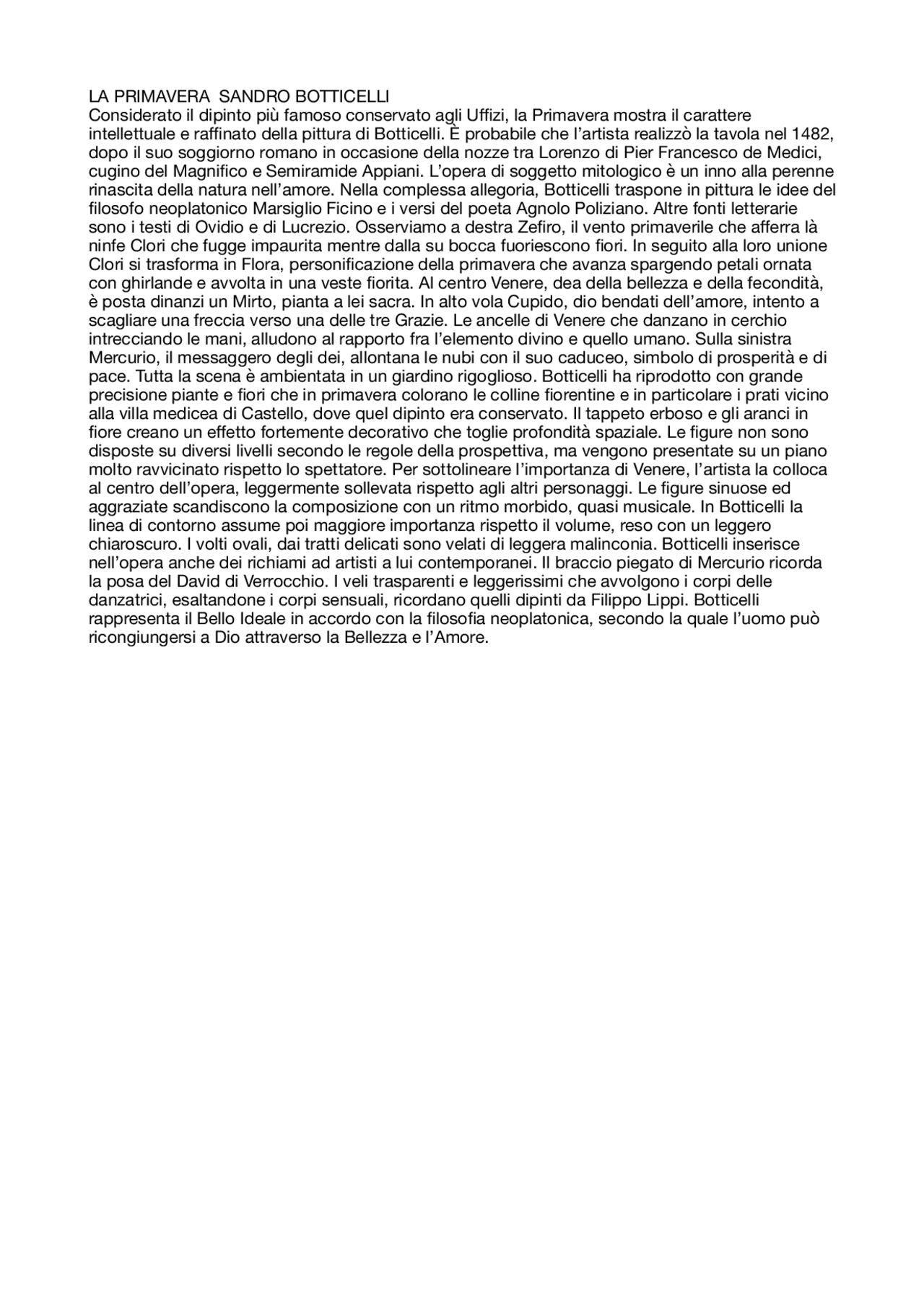 La Primavera Sandro Botticelli | Appunti di Elementi di storia dell'arte ed espressioni grafiche ...